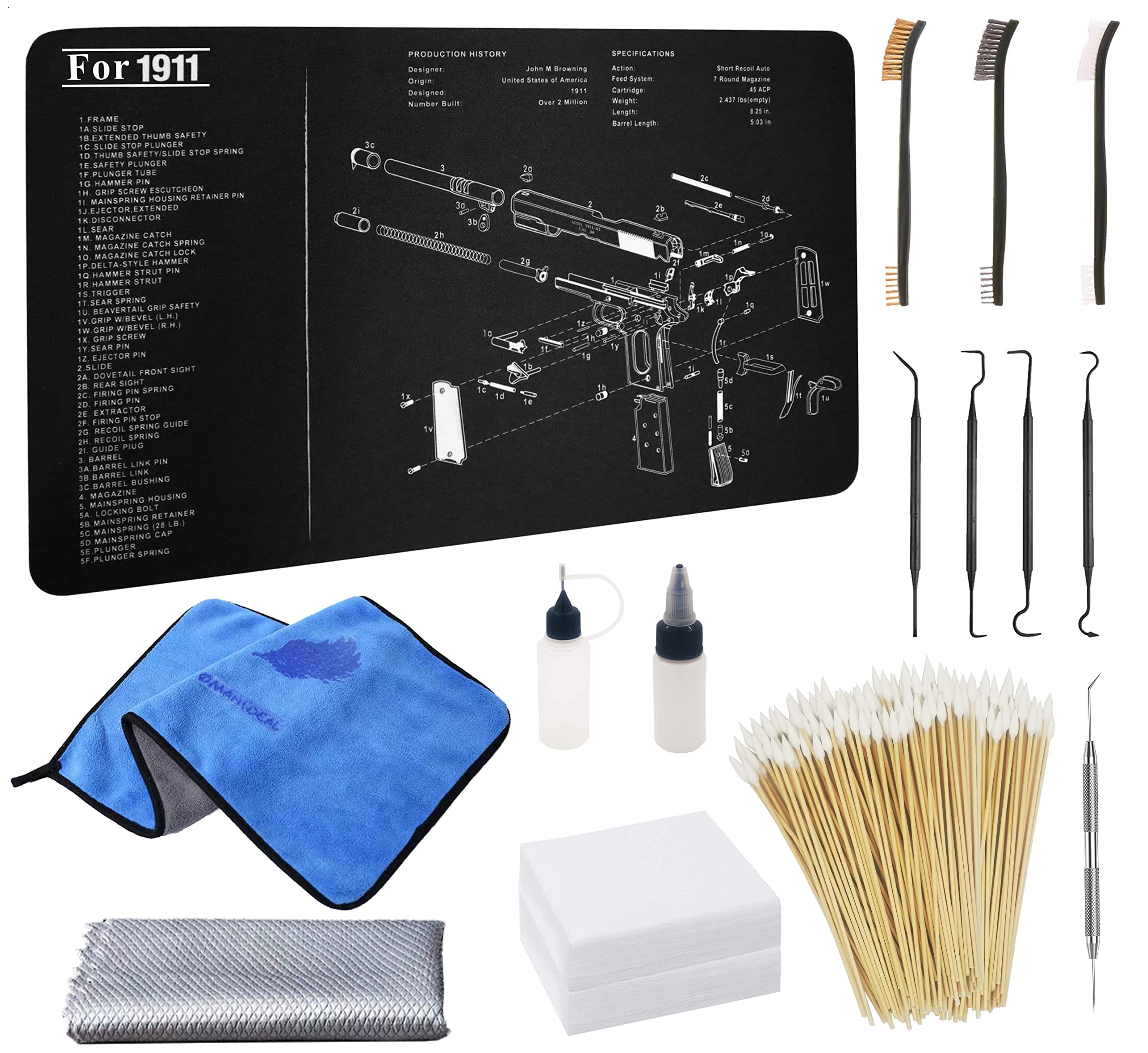 Romanideal Practical Entry-Level Gun Cleaning Kits Include Cleaning Mat with Removal Instructions and Gun Brushes Cleaning Picks Cleaning Patches 6 Inch Cotton Swabs Etc. 14 Pieces (for Beretta 92)