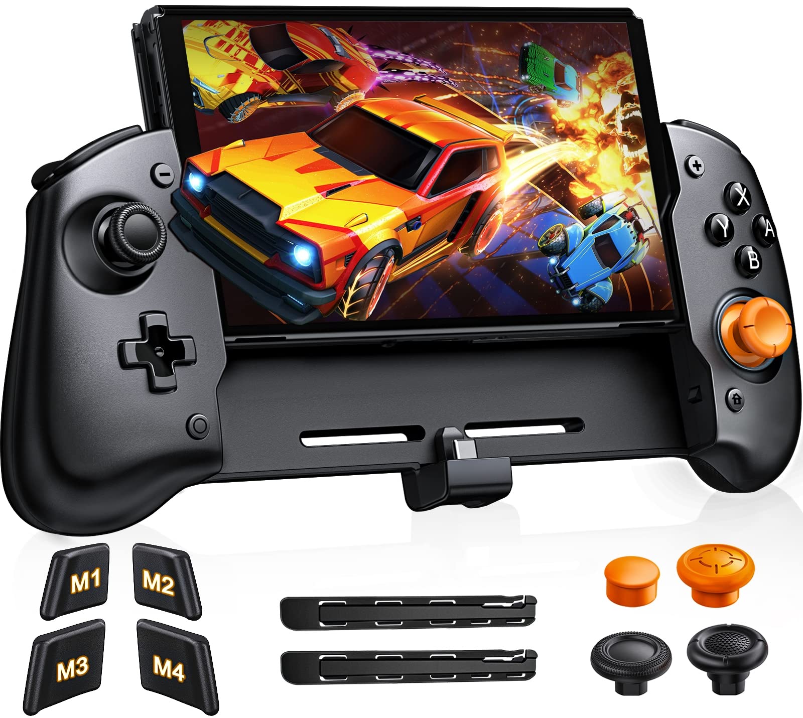 Switch Controller for Nintendo Switch/OLED, Switch Controllers Wired Connection with 2 Programmable Keys, Gyro Sensor, Double Vibration and Screenshot Functions, 6 PCS Replacement Joystick Caps…