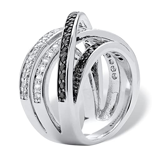 Palm Beach Jewelry Silvertone Round Black and White Cubic Zirconia Simulated Crossover Ring Sizes 6-10 Size 6