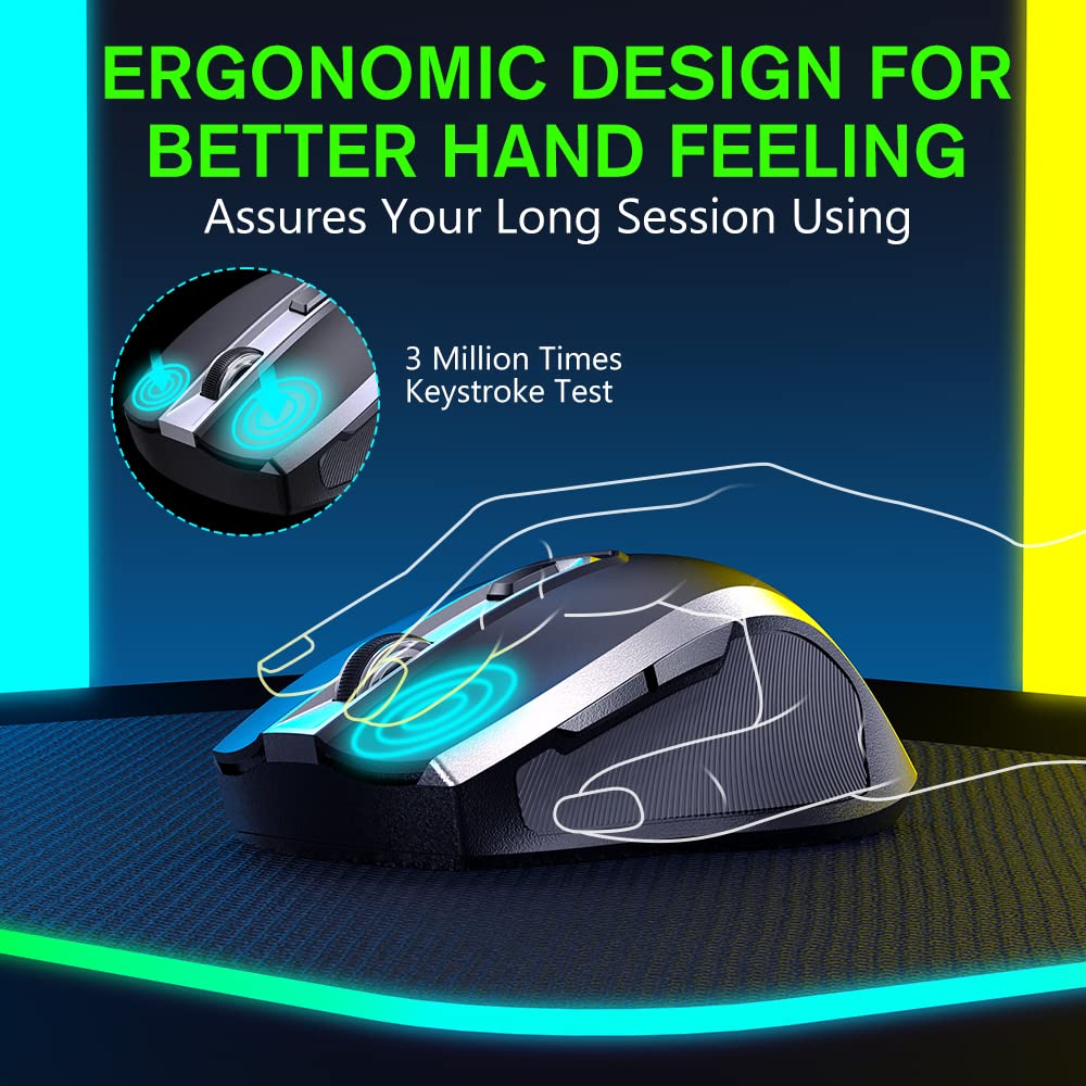 WolfLawS KM-4 Wireless Gaming Mouse, Computer Mouse USB Cordless Mice for PC Laptop, Ergonomic Optical Mouse with 6 Silent Buttons, 3 Adjustable DPI, Nano Receiver, Plug & Play for Windows -Black