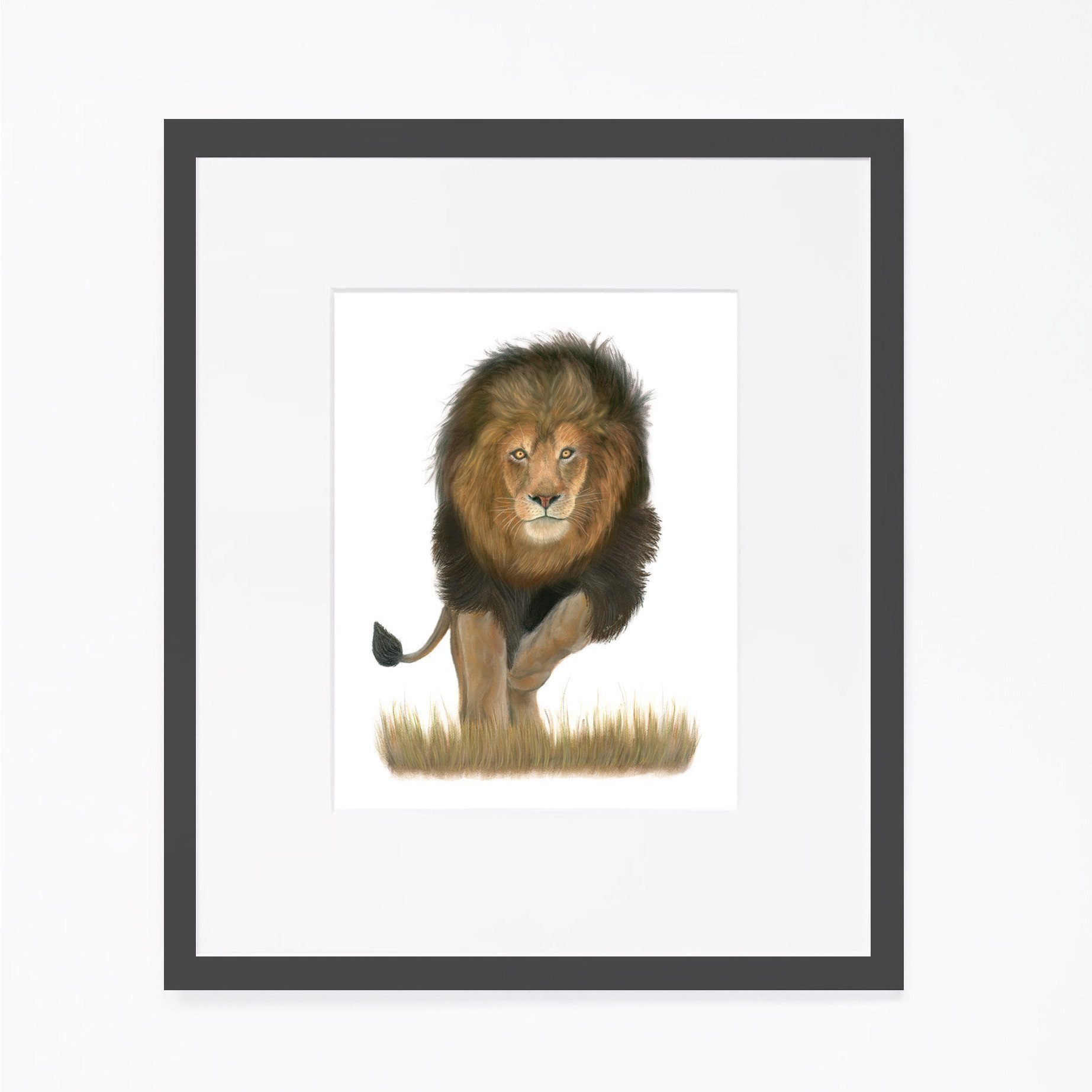 Male Lion With Flowing Mane Portrait, African Safari Art, Brown, Beige - Various Sizes Available