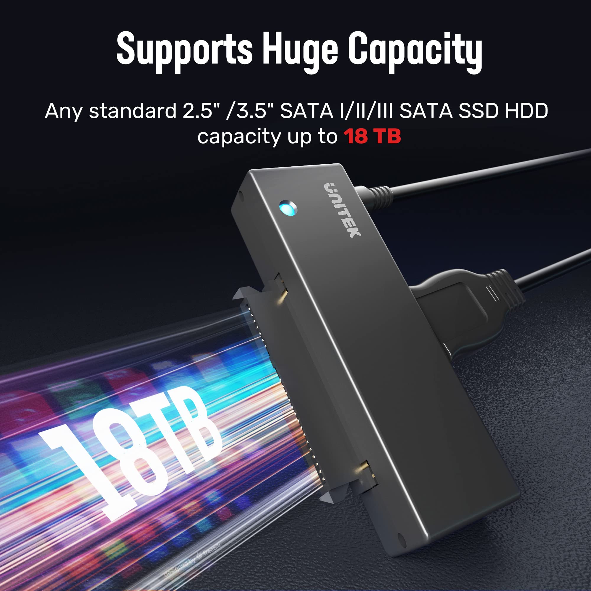 Unitek USB Type-C to SATA III Hard Drive Adapter External Kit Cable for 2.5 3.5 Inch HDD/SSD Hard Drive Disk, Optical Drive,with 2V/2A Power Adapter, Support UASP