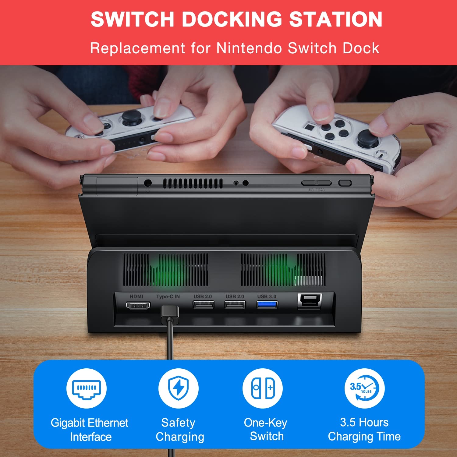 Switch Dock, Switch Docking Station Replacement for Nintendo Switch Dock, 6-in-1 Switch Dock, 1000Mbs LAN Port, Charging Port, HDMI Port, USB 3.0 2.0, Portable Switch TV Dock Travel Dock for Nintendo