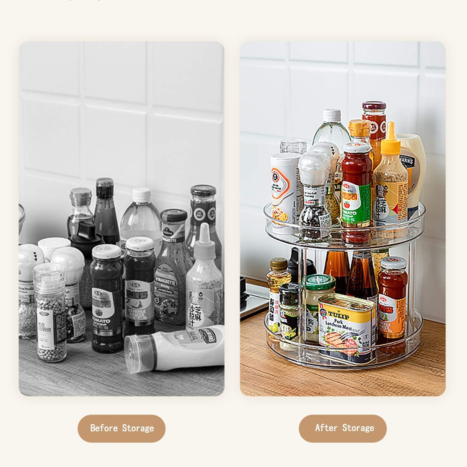 Roninkier Clear Plastic Lazy Susan - Turntable Organization Storage for Kitchen, Bathroom, Office, Bedroom, Living Room, 2-Pack 11-Inch and 1-Pack 11-Inch 2-Tier