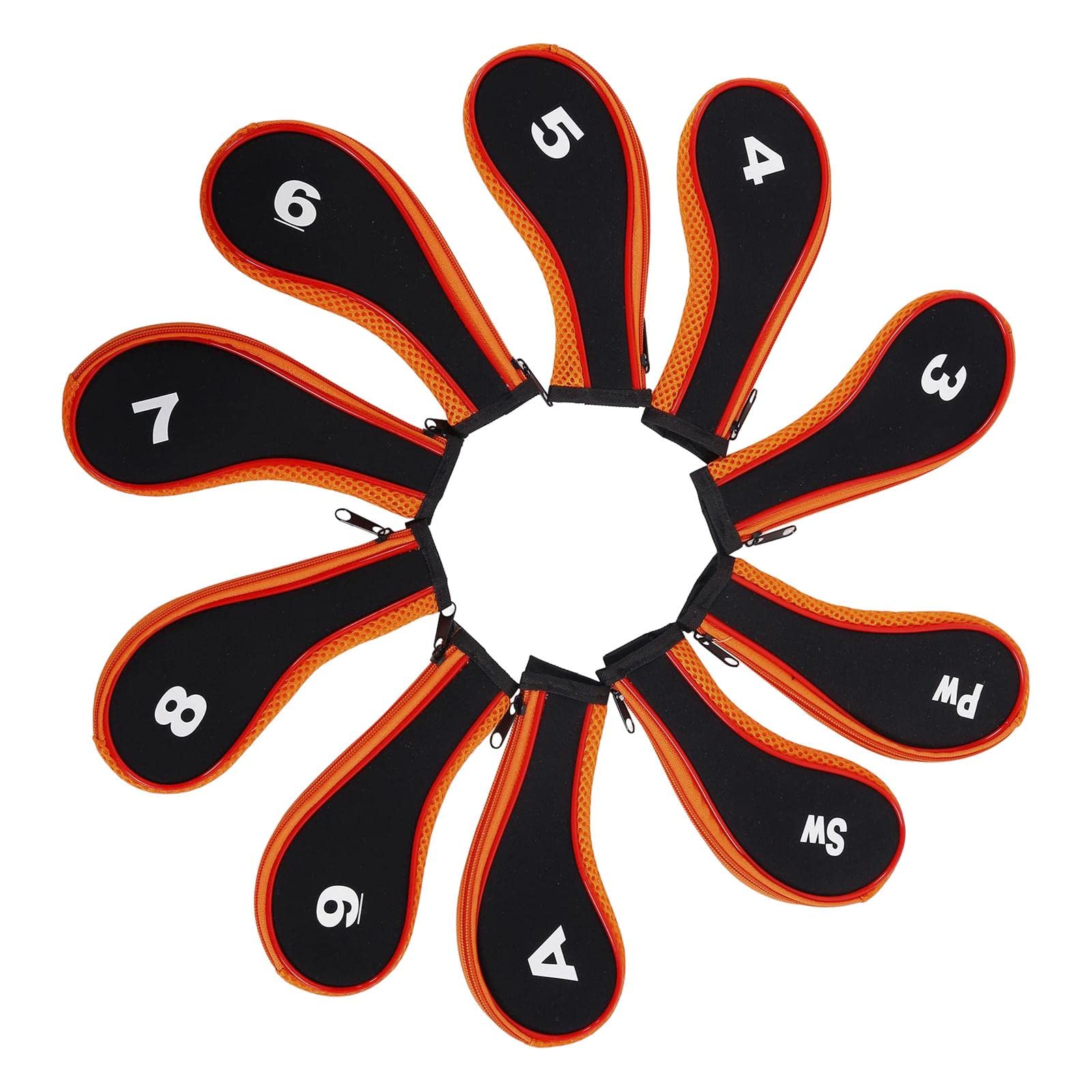 Vaveren 10 Pieces Colorful Golf Iron Headcover Set Golf Club Head Cover for Training Equipment, Orange and Black