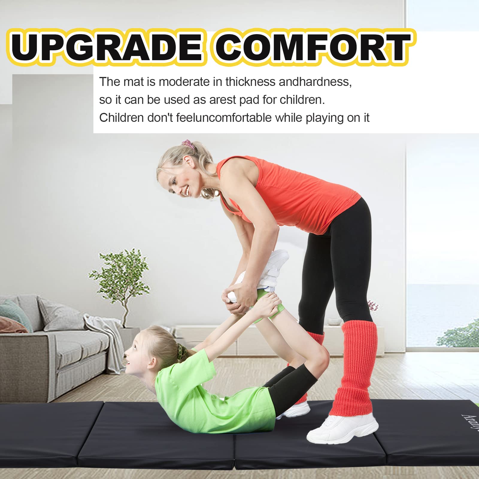 Upgraded Folding Exercise Mat, 1.57 Inch Thick Gymnastics Mat with Carrying Handles, Exercise Mat for Yoga, for Tumbling, MMA, Martial Arts, Gymnastics, Stretching, Core Workouts
