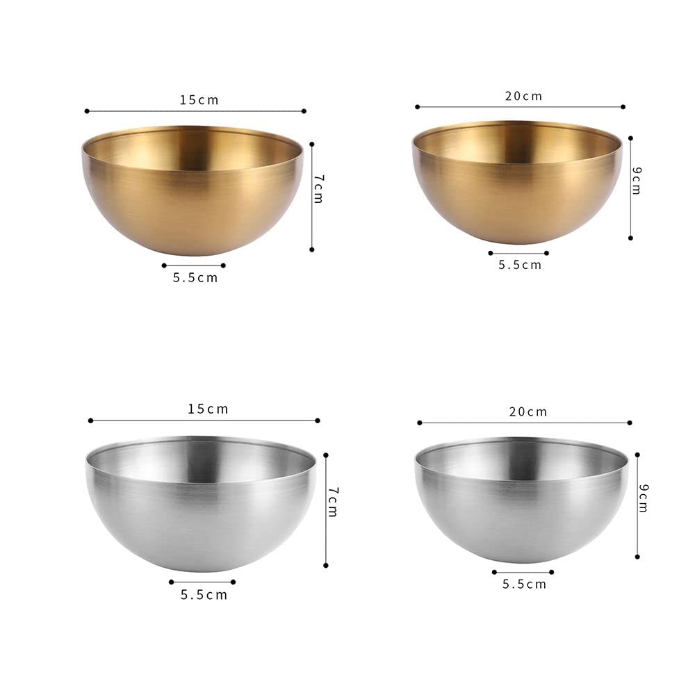 Stainless Steel Salad Bowls, Large Capacity Food Containers Heat Insulated Bowls, Household Flatware Mixing Bowls Soup Bowls(20cm,gold)