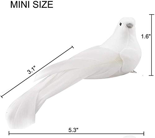 NERKT 12Pcs Artificial White Doves, White Feathered Mini Birds White Doves Decoration with Metal Clip for Craft Home Garden Wedding DIY Decor Christmas Tree Ornaments