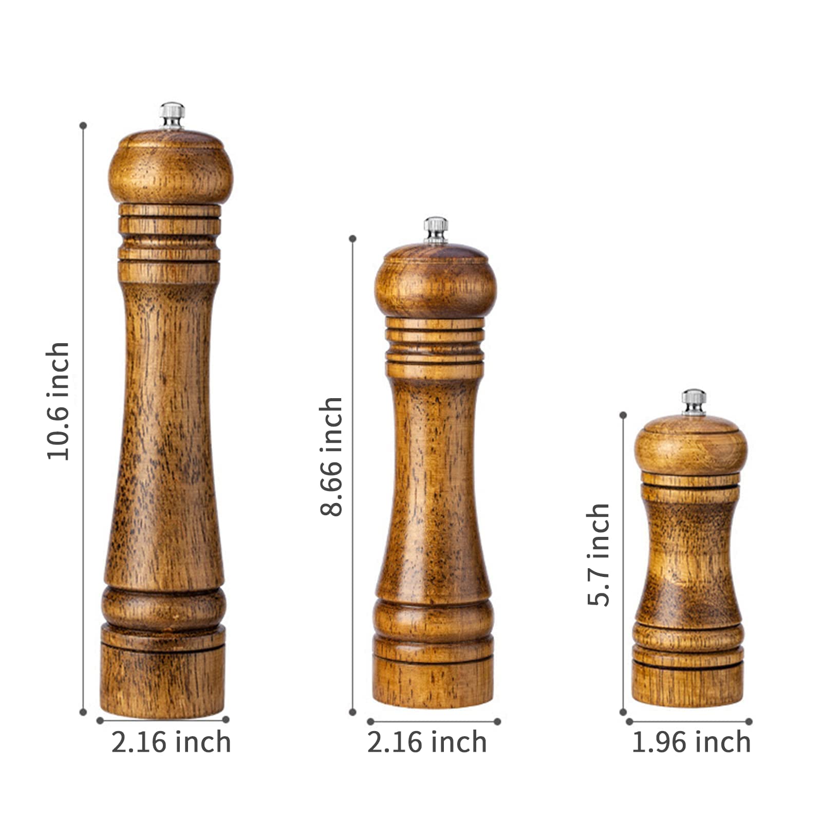 Wood Pepper Grinder Pepper Mill,Adjustable Coarseness Wooden Peppermill, Ceramic Grinding Mechanism Salt Mill Refillable - 8 inch