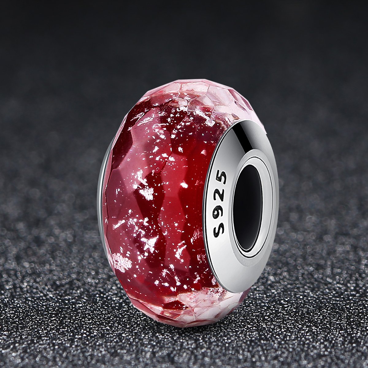 NINGAN Murano Glass Charm Fit European Bracelets and Necklaces (Red Class Shimmer)