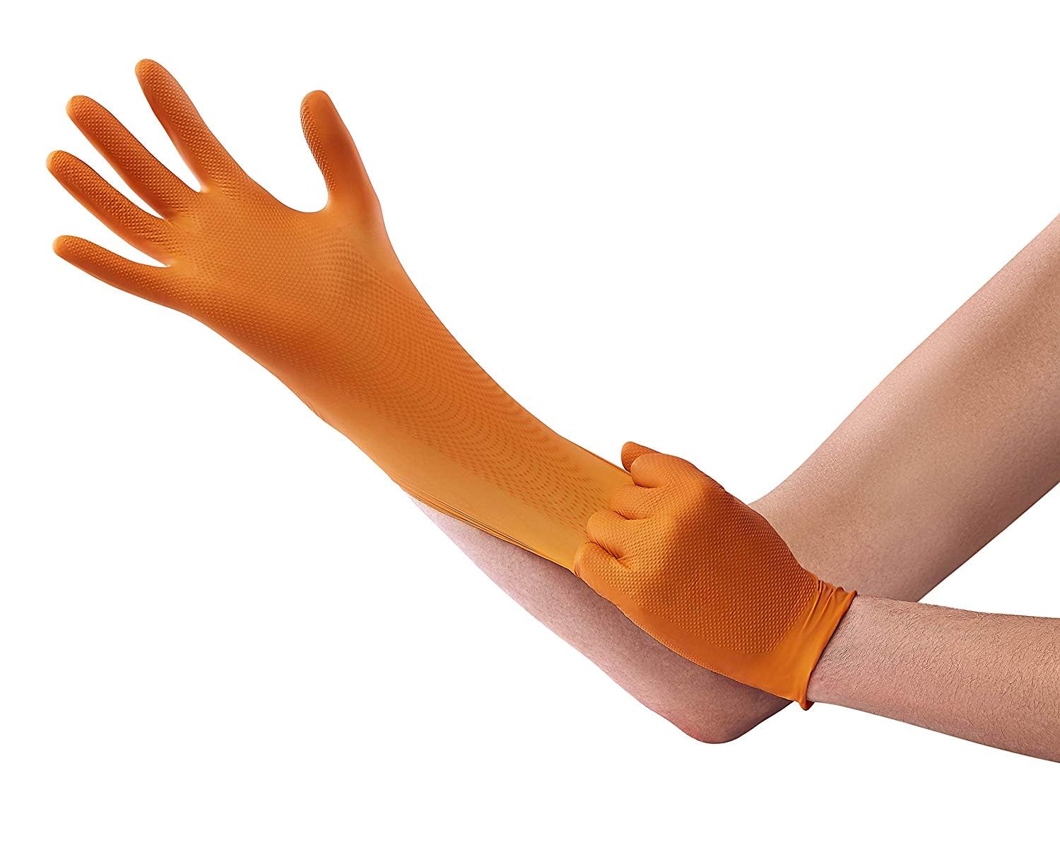 Venom Steel Maximum Grip Nitrile Gloves, 8 Mil Thick, Raised Diamond Texture For Grip, Puncture and Rip Resistant, Hi-Visibility Orange, One Size Fits Most (100 Count)