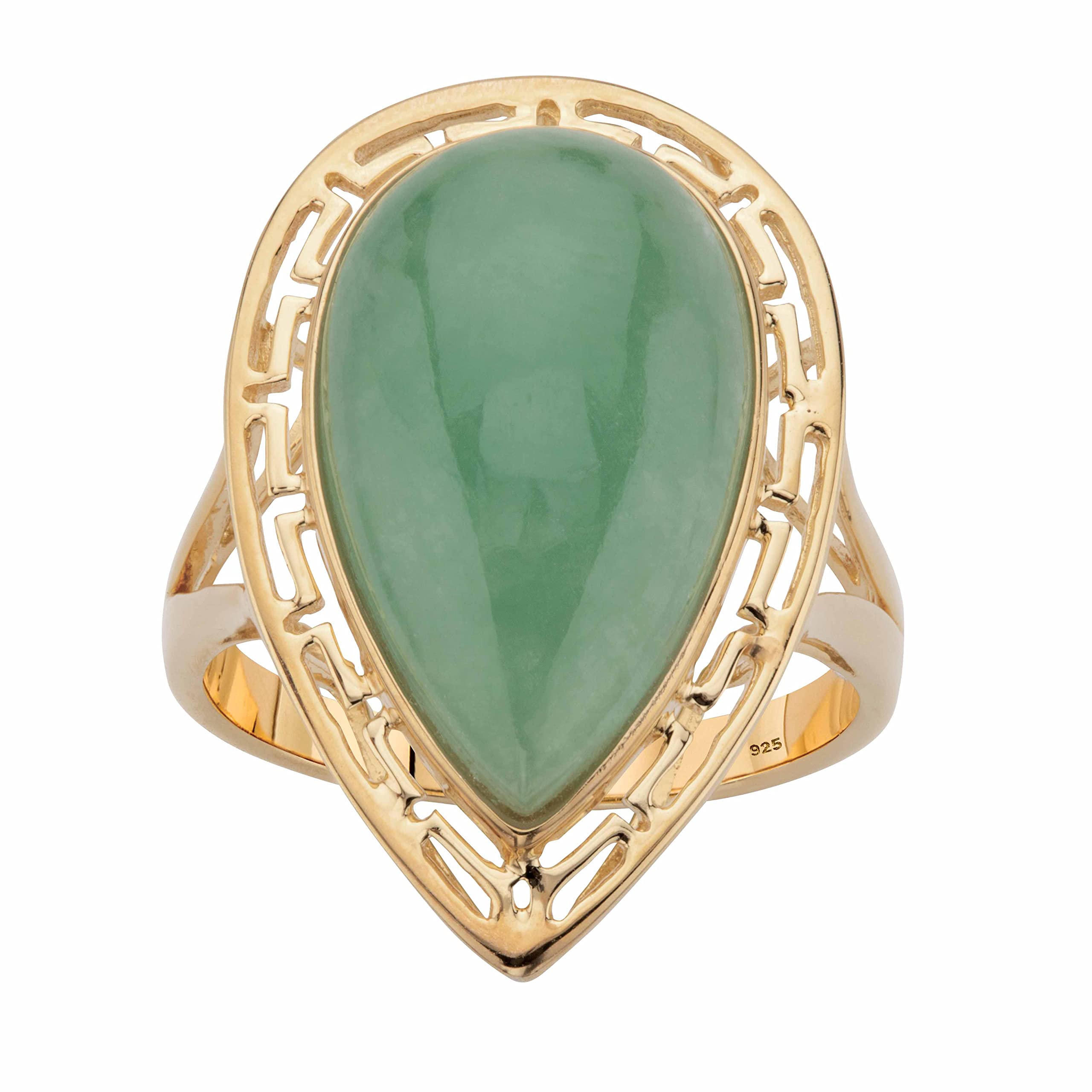 PalmBeach Yellow Gold-plated Sterling Silver Pear Shaped Genuine Green Jade Cutout Halo Ring Sizes 6-10 Size 6