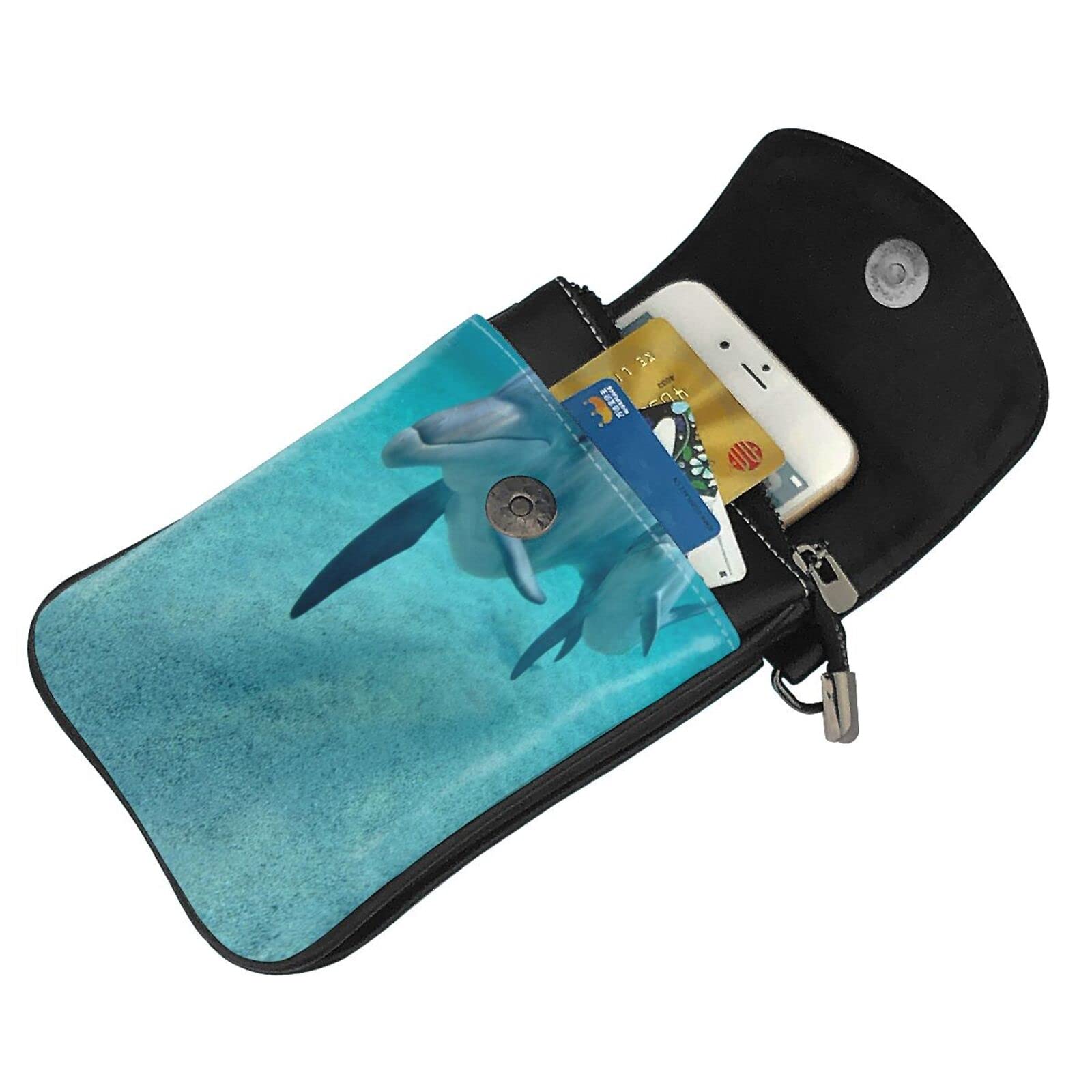 Women Cell Phone Purse Leather Crossbody Bag-Funny Dolphins Mini Shoulder Bag Card Holder Wallet