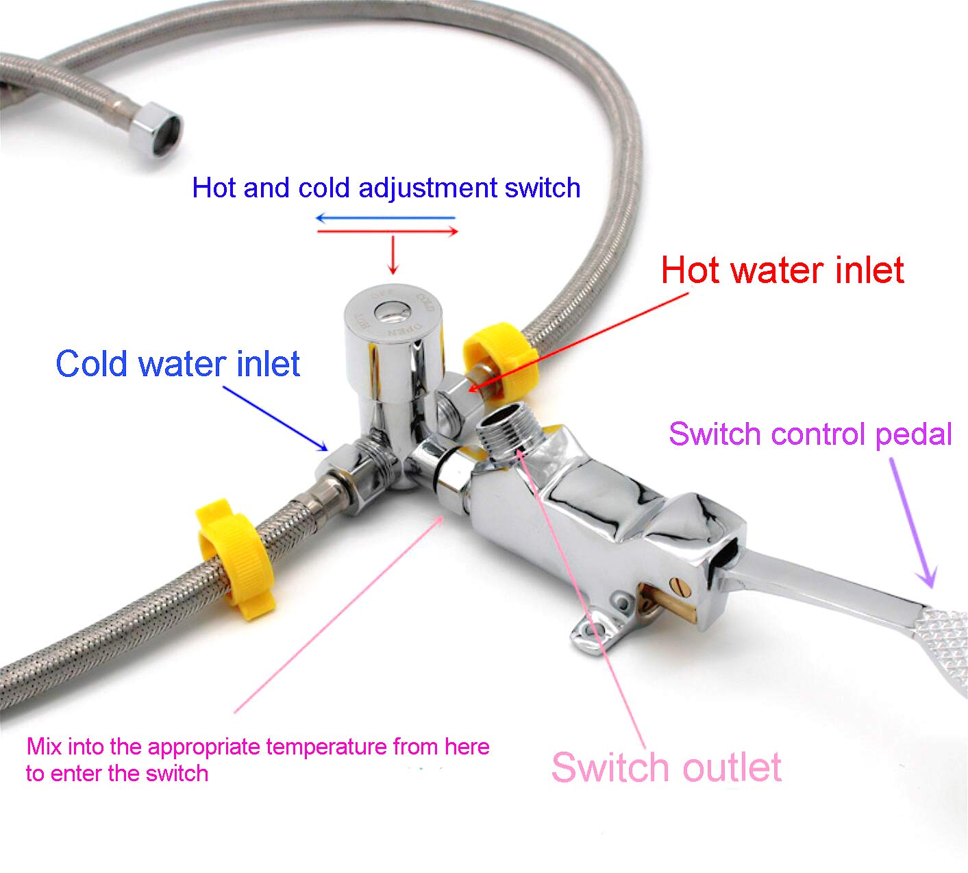Mallofusa Single Foot Pedal Water Valve Copper Bathroom Faucet for Basin Water Tap, Silver