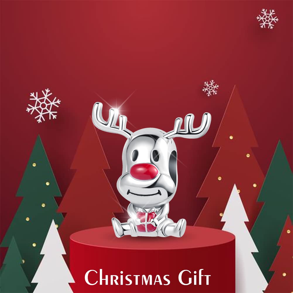 QeenseKc Deer Rudolph Reindeer Charm Winter Hoilday Bead for European Bracelet