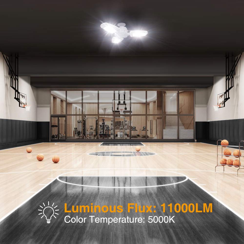 Onforu 100W LED Garage Light, 11000LM Deformable Led Garage Ceiling Lights, E26 Screw in Triple LED Light for Garage with Three Leaf, 5000K Daylight, for Basement, Workshop, Warehouse