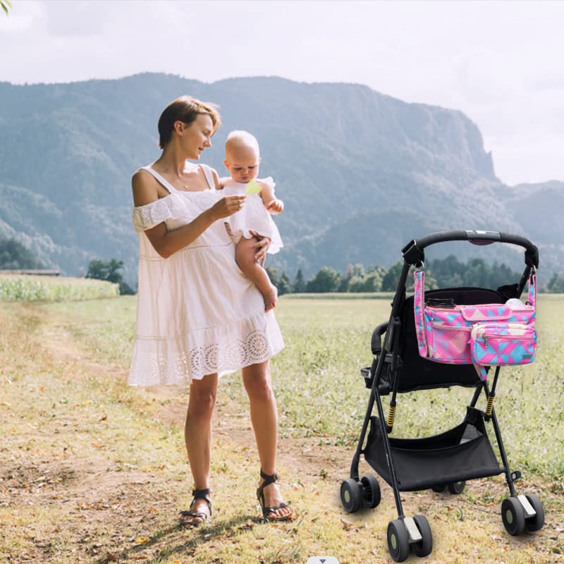 Universal Stroller Organizer,Non-Slip Stroller Caddy with Insulated Cup & Holder Detachable Zipper Bag Phone Bag,Fits for Nearly Any Strollers