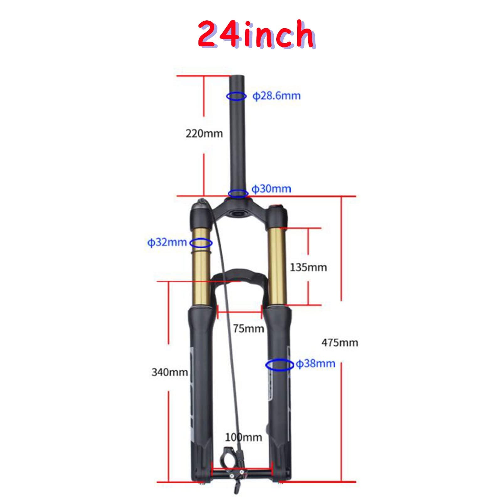 UPPVTE 24inch Air Mountain Bike Suspension Fork,15 * 100mm Bicycle Shock Absorber Forks Disc Brake 1-1/8" Remote Lockout Bicycle Forks