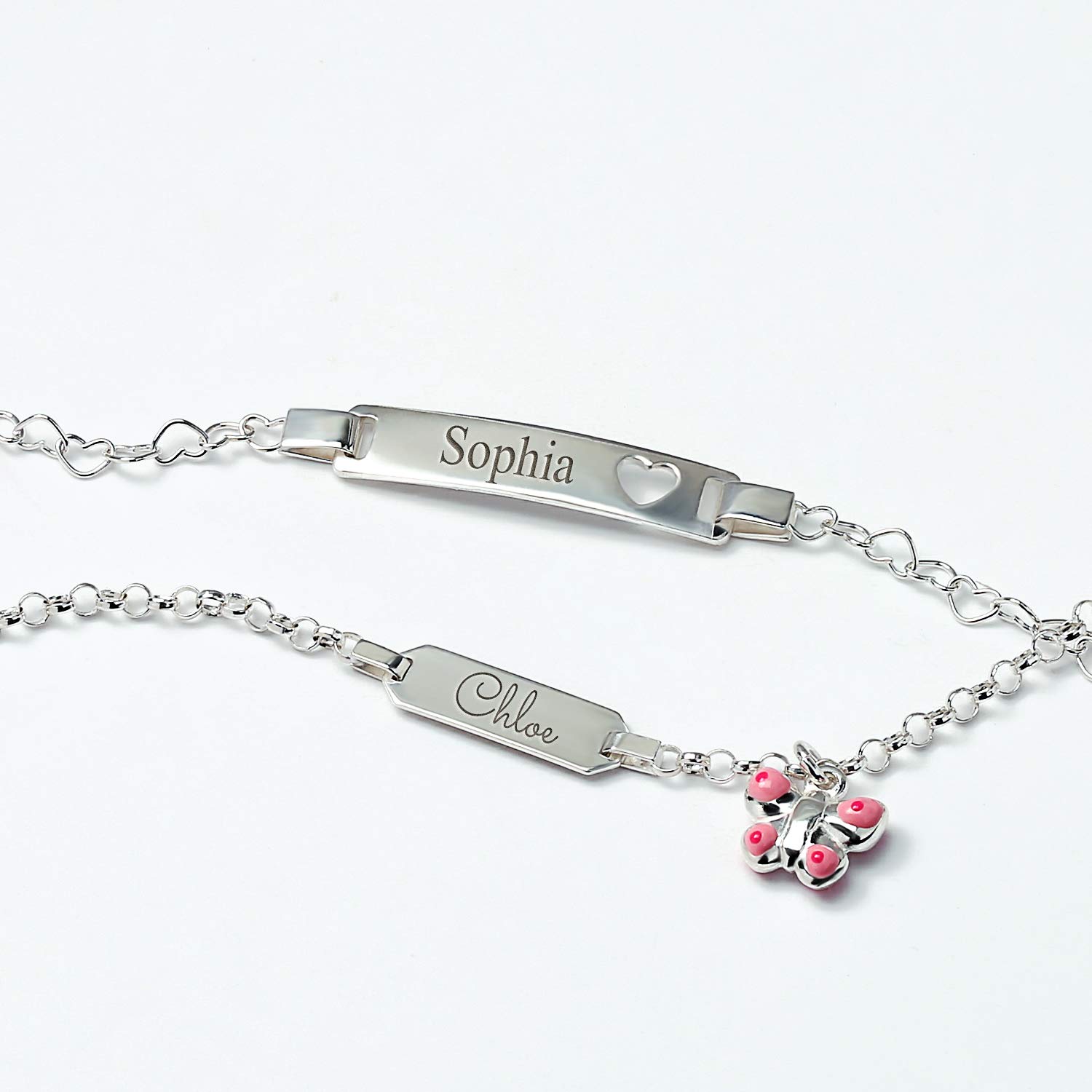 Personalized Delicate Petite Name Bar Plated Engrave Heart ID Identification Bracelet For Women Teen .925 Silver Sterling For Small Wrists 6 Inch Custom Engraved