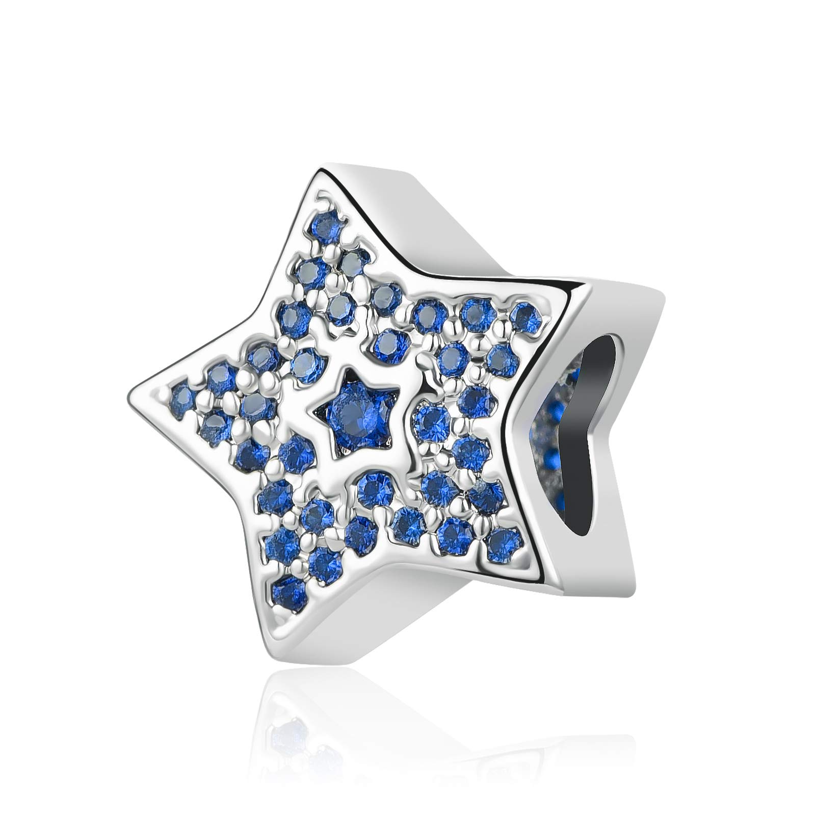 QeenseKc Inspirational Stars Pave Charm White Crystal Bead Charm fit Pandora Bracelet