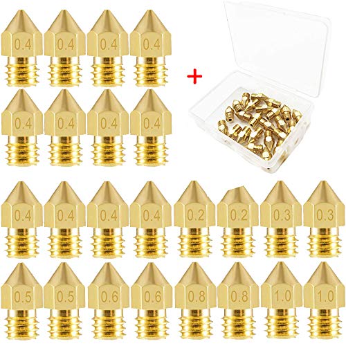 Mussokina 24PCS 3D Printer Nozzles MK8 Extruder Nozzles 0.2mm, 0.3mm, 0.4mm, 0.5mm, 0.6mm, 0.8mm, 1.0mm for Ender 3 5 Makerbot Creality CR-10 with a Storage Box
