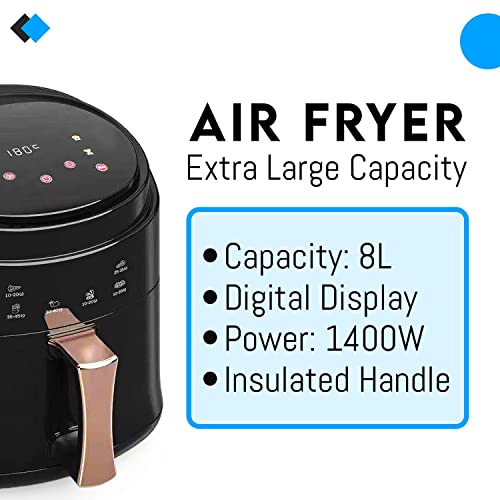 Silver Crown Deep Air Fryer – Electric Hot Air Fryer with Digital Display & XL Capacity, 1400 Watts, Instant Healthy & Low Calorie Cooking Essentials, Oilless Meals, Kitchen Countertop Accessories