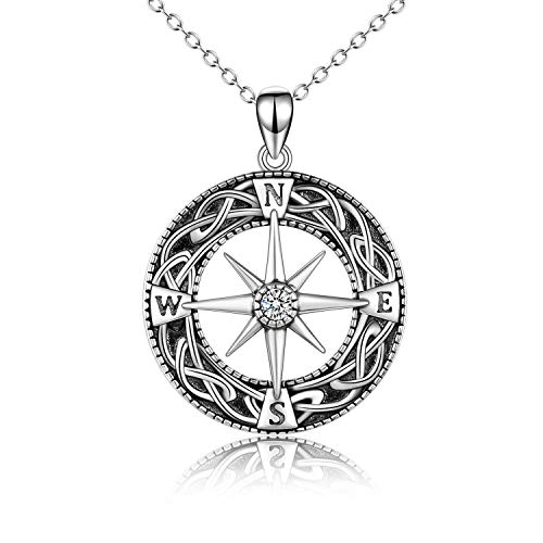 ONEFINITY Compass Necklace Sterling Silver Celtic Knot Necklace Graduation Friendship Talisman Travel Necklace Inspirational Graduation Gift Jewelry Gifts for Women