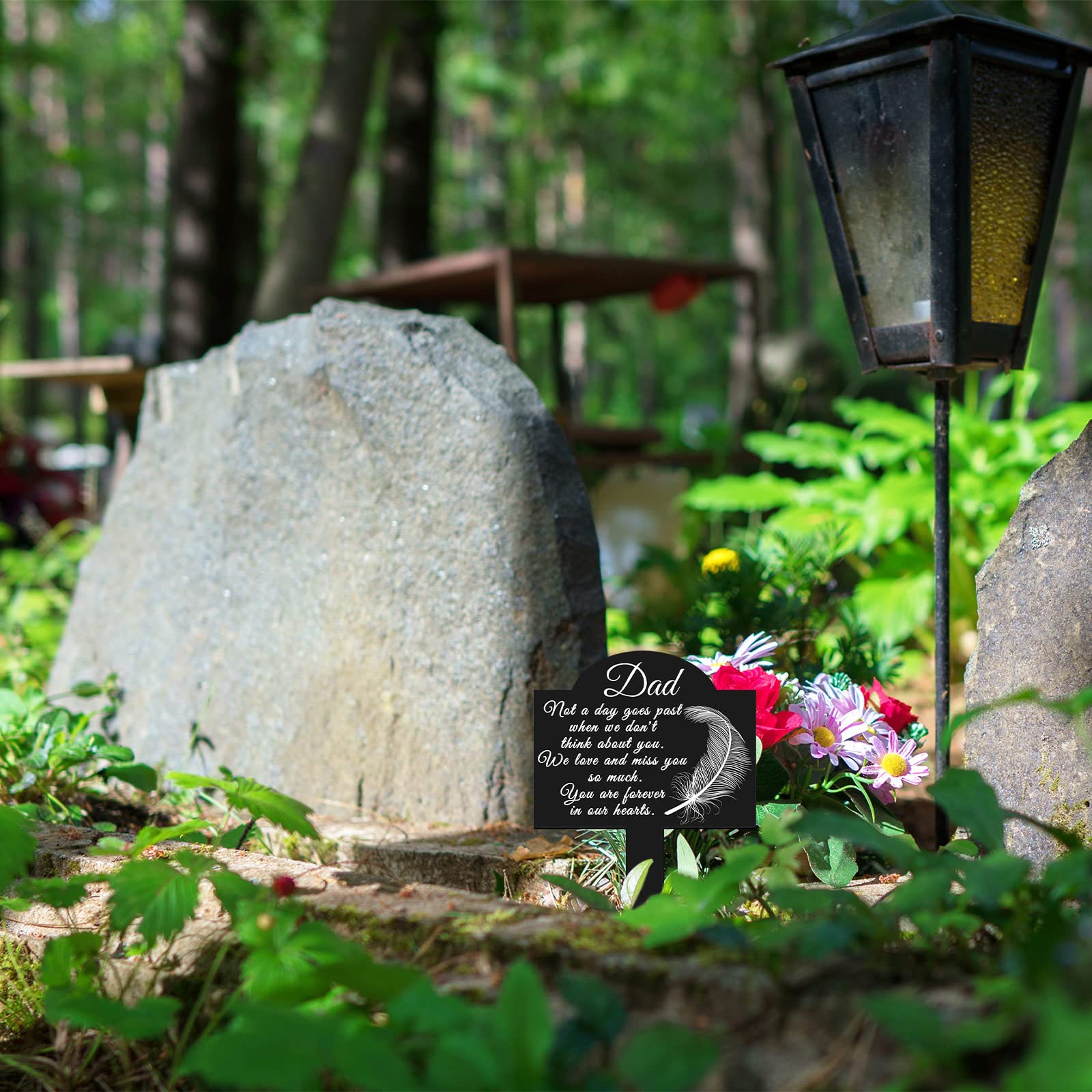 Roowest Valentine's Day Memorial Stakes Cemetery Grave Decorations Acrylic Grave Plaque Stake Markers Sympathy Garden Stake Waterproof for Gift Cemetery Outdoors Yard(Dad, Dad)