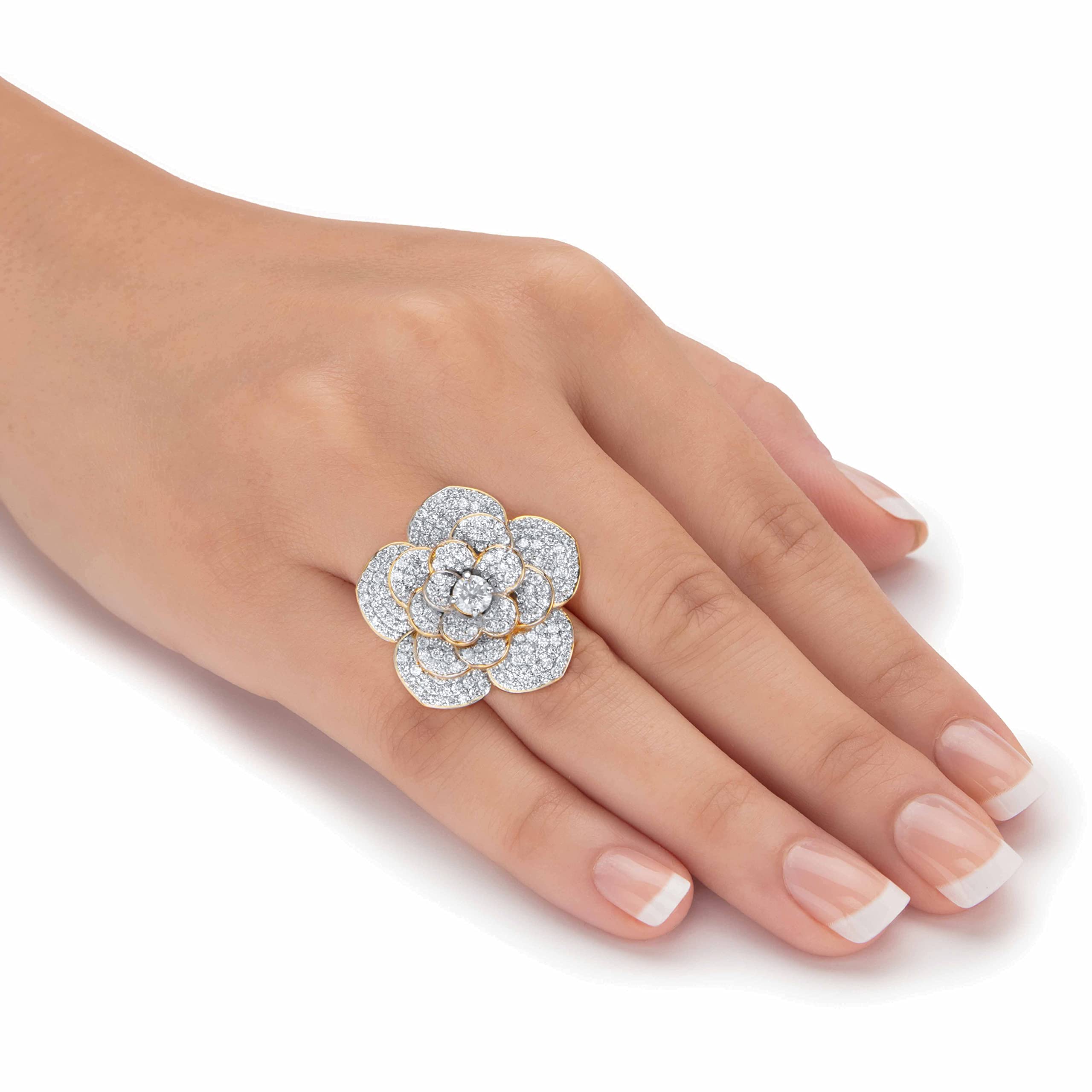 PalmBeach Yellow Gold-Plated Round Cubic Zirconia Rose Ring Sizes 6-10 Size 10