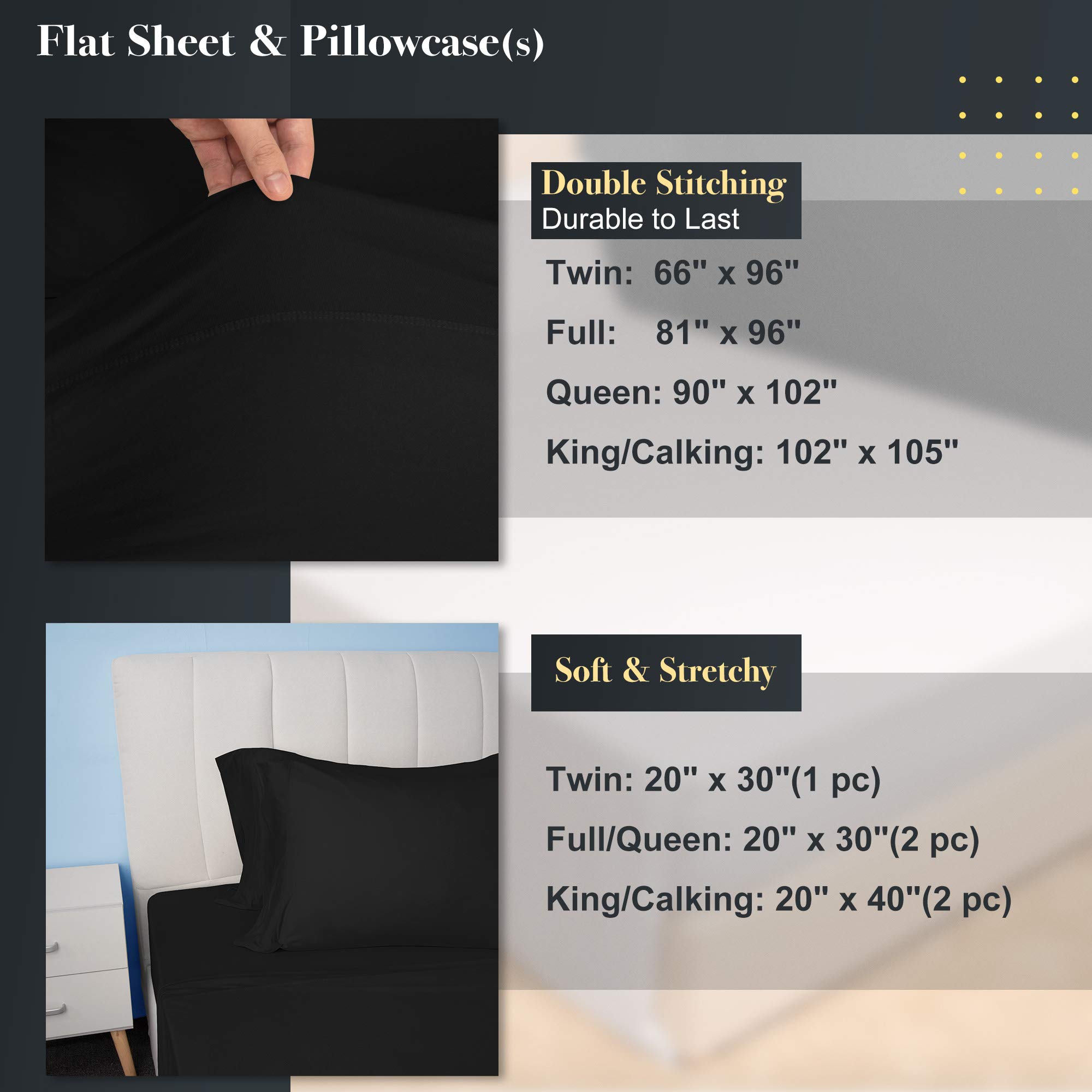 N&Y HOME Stretch Sheets Set Full Size - Microfiber Jersey Knit & T-Shirt Like Extra Soft, 4 Way Stretchy Bed Sheets to Fit Most Mattress, Wrinkle Resistant - 4 Piece Sets, Black, Full/Full XL
