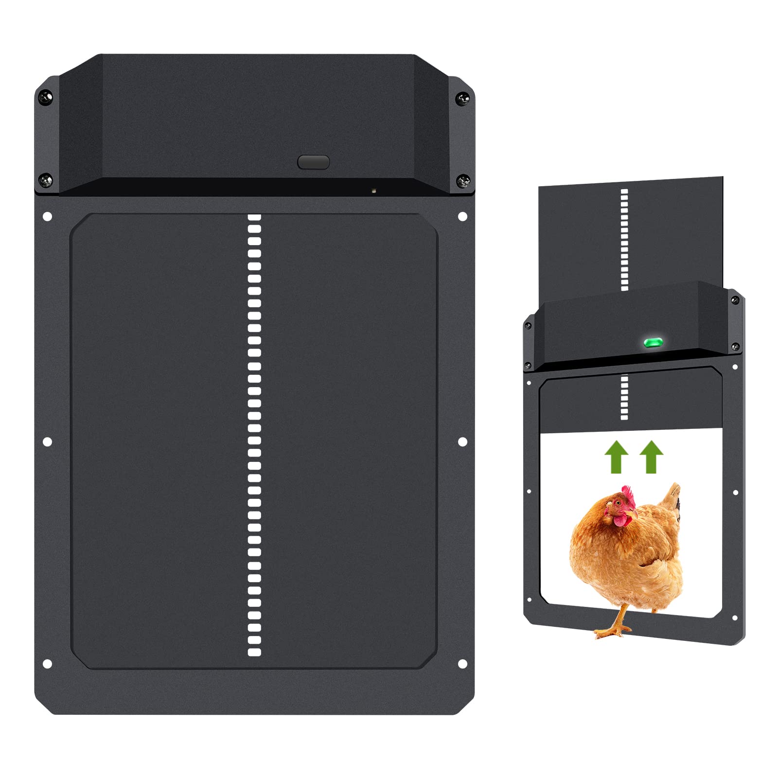 MYJAQI Automatic Chicken coop Door, Chicken Door with Timer and Light Sensor, Battery Powered Aluminum