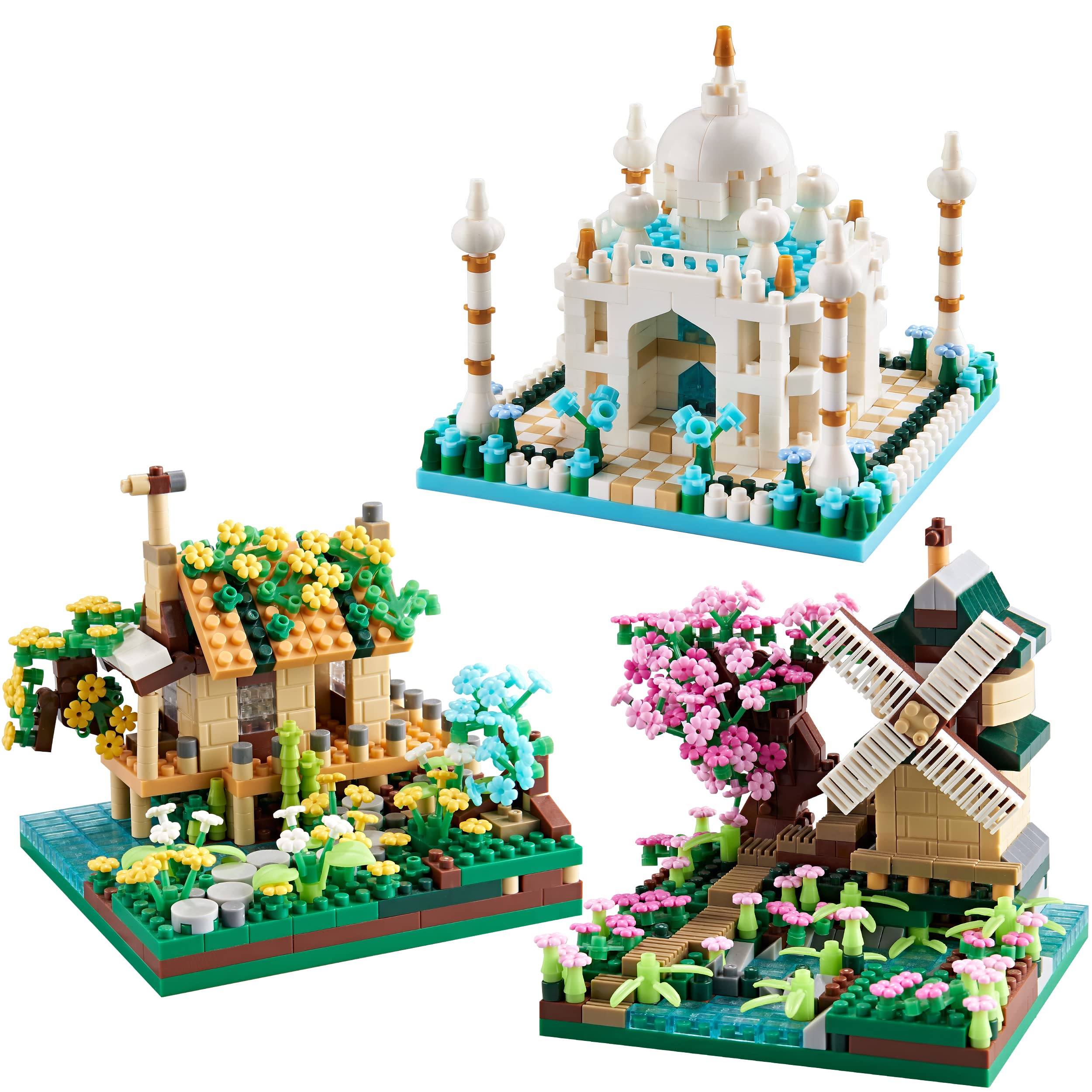 Taj Mahal Architecture and Collection Model Botanicle Sakura Tree House Flowers Micro Building Blocks Set, Gift for Adults Kids