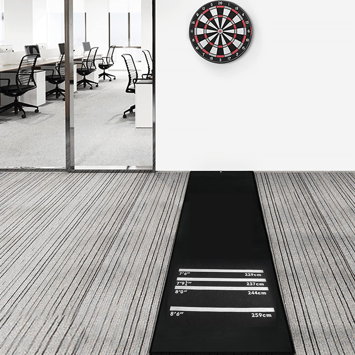 MYOYAY Rubber Dart Mat, 9.8 x 2ft Heavy Duty Dart Carpet with Throw Lines Professional Non-Slip Dart Floor Mat Soundproof Flooring Protector for Dart Game (118 x 24 x 1/5inch)