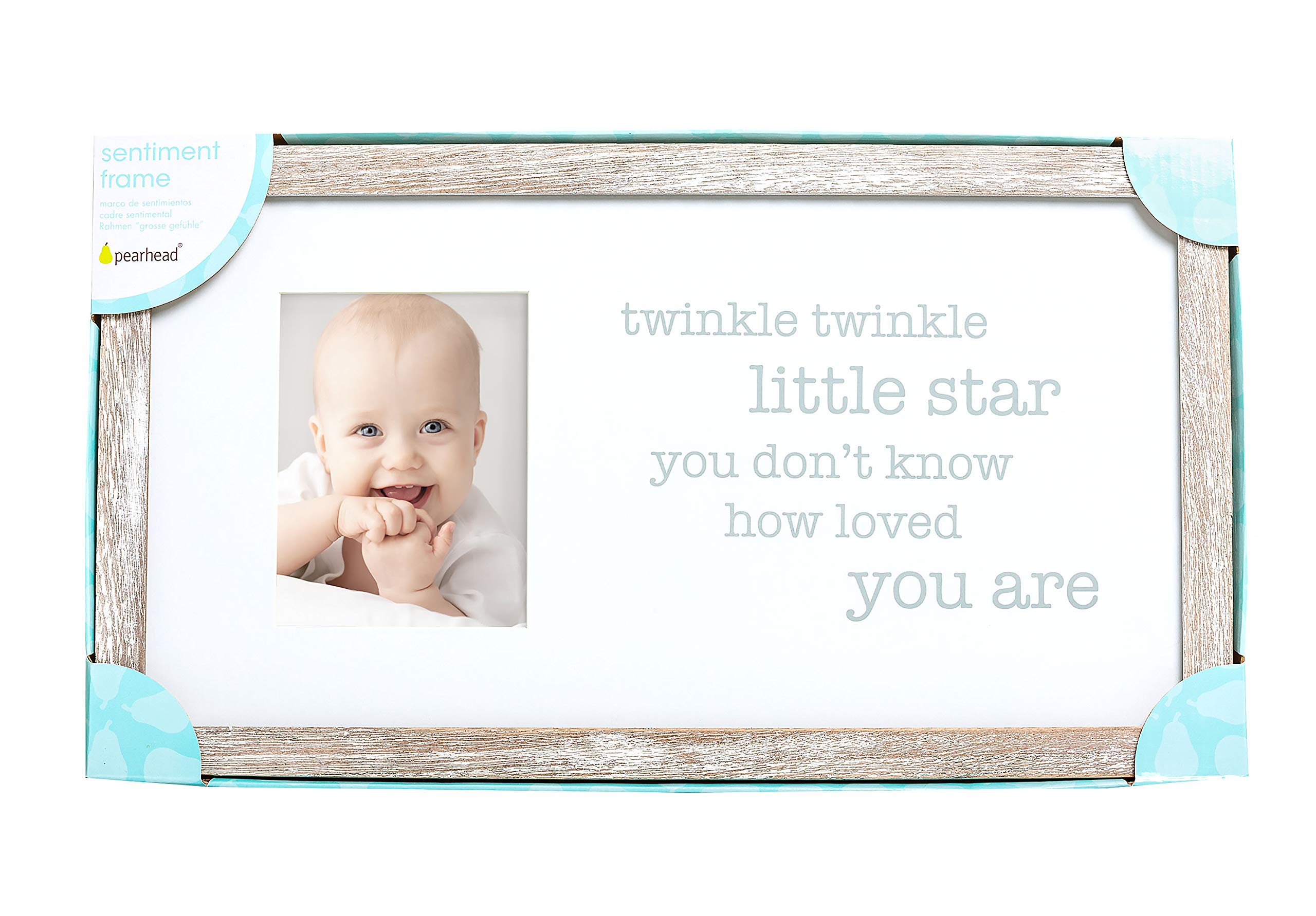 Pearhead Twinkle Twinkle Little Star Wall Photo Frame, Rustic Woodland Nursery Décor, Distressed