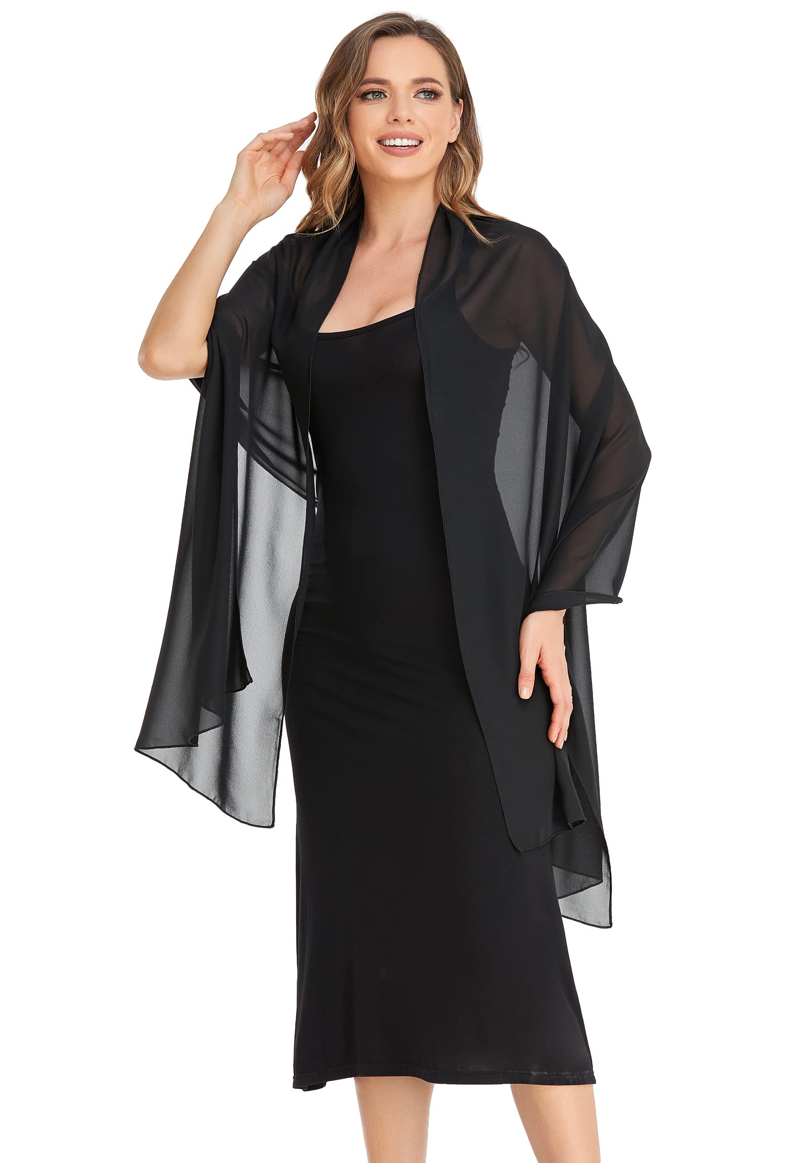 Pukguro Black Shawl Sheer Women Chiffon Evening Wraps Elegant Soft Silky Weddings Bridal Scarf Black 79 * 18''