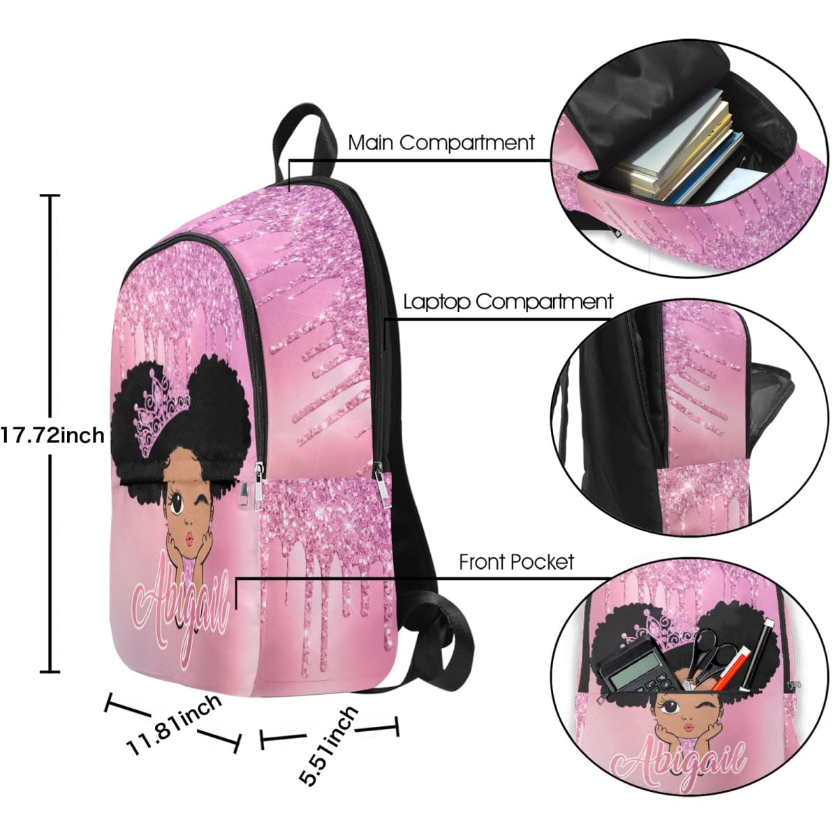 MyPupSocks Personalized Name Book Bag Backpack for Elementary Red Bow Girl Custom Casual Bookbags for Back to School Travel Picnic