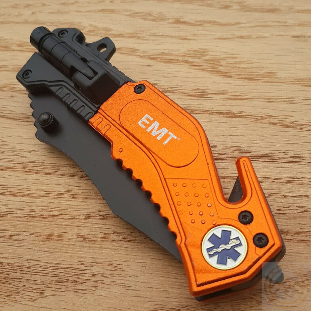 Rescue Stainless Steel Open Folding Pocket Knife 3.5" Stainless Blade Black/Orange Aluminum Handle Outdoor Survival Hunting Knife for Camping by Survival Steel