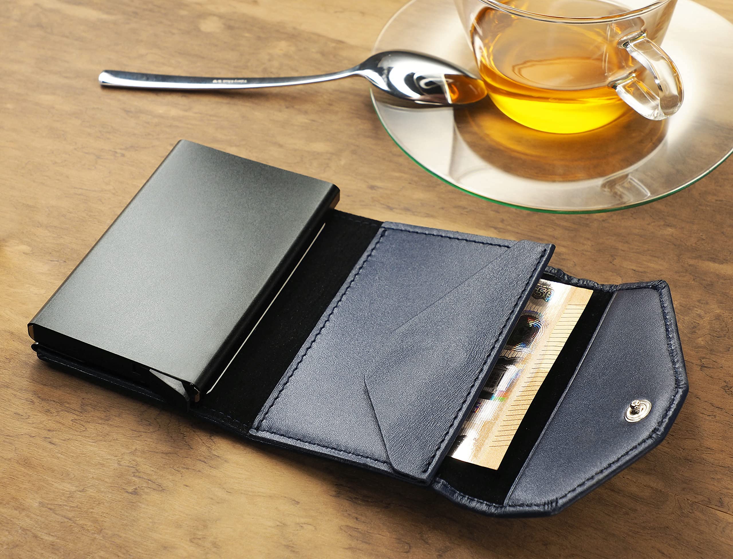 pularys Mini Wallet RAVEN - Multifunckion Credit Card Case - Italian Leather - RFID blocking - Size: 6.5 x 10 x 2.5 cm - Space for up to 7 Cards - Classic Design