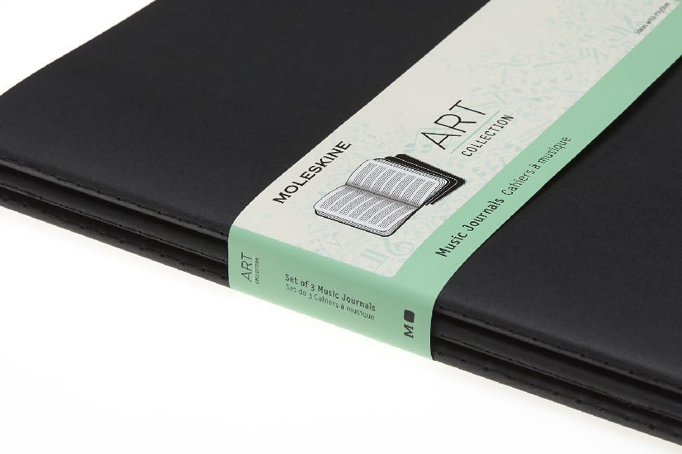 Moleskine Art Cahier Music Notebook, Soft Cover, XL (7.5" x 9.5") Pentagram, Black, 80 Pages (Set of 3)
