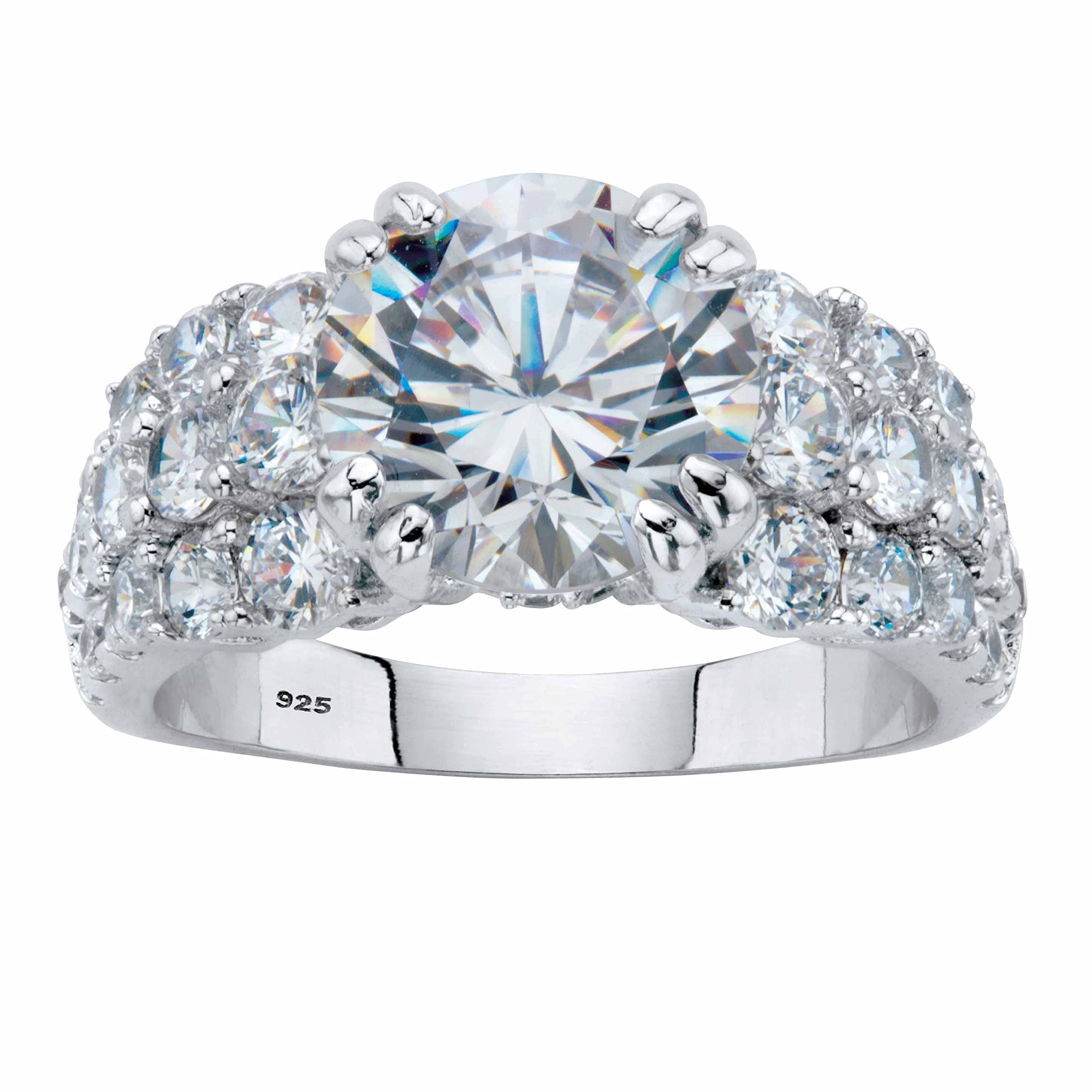 PalmBeach Jewelry Yellow Gold-Plated or Platinum-Plated Sterling Silver Round Cubic Zirconia Triple Row Engagement Ring Size 6