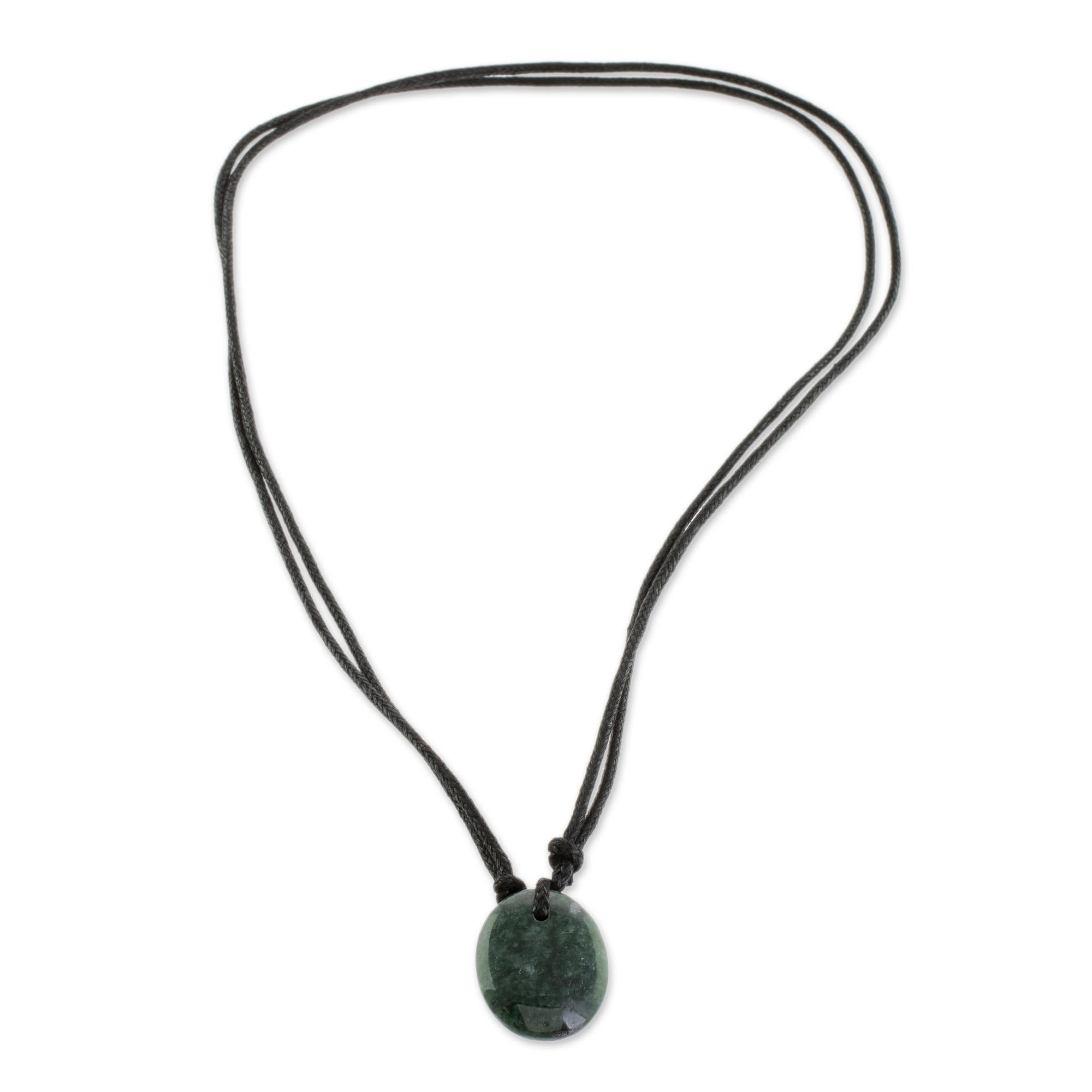 NOVICA Artisan Handmade Jade Pendant Necklace Green with Cotton Cord Guatemala 'Ancient Strength'