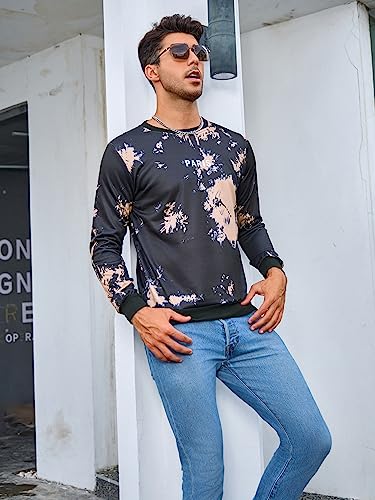 WDIRARA Men's Letter Graphic Print Round Neck Long Sleeve Sweatshirt Pullovers Black L Black Tie Dye Paris XL