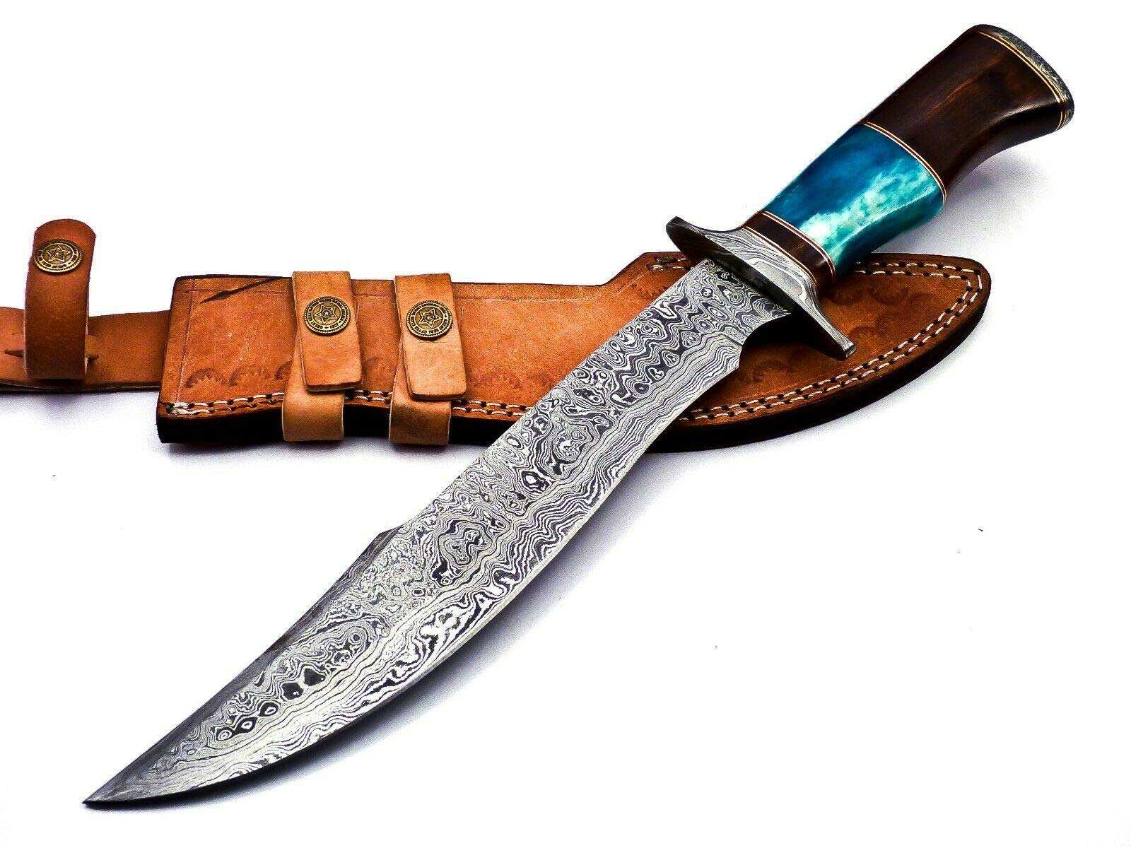Unique Blades Indpt Knife 15 Handmade Damascus Steel Camping ! Hunting ! Outdoor Survival ! Bowie Knife - Solid Marindi Wood Bone Handle