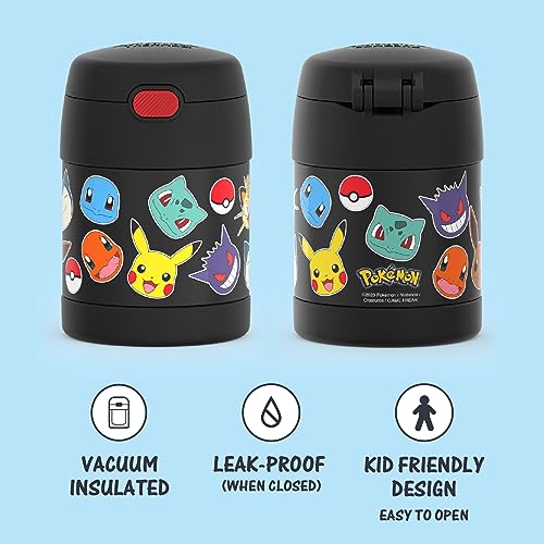 THERMOS FUNTAINER 10 Ounce Stainless Steel Vacuum Insulated Kids Food Jar with Spoon, Pokemon