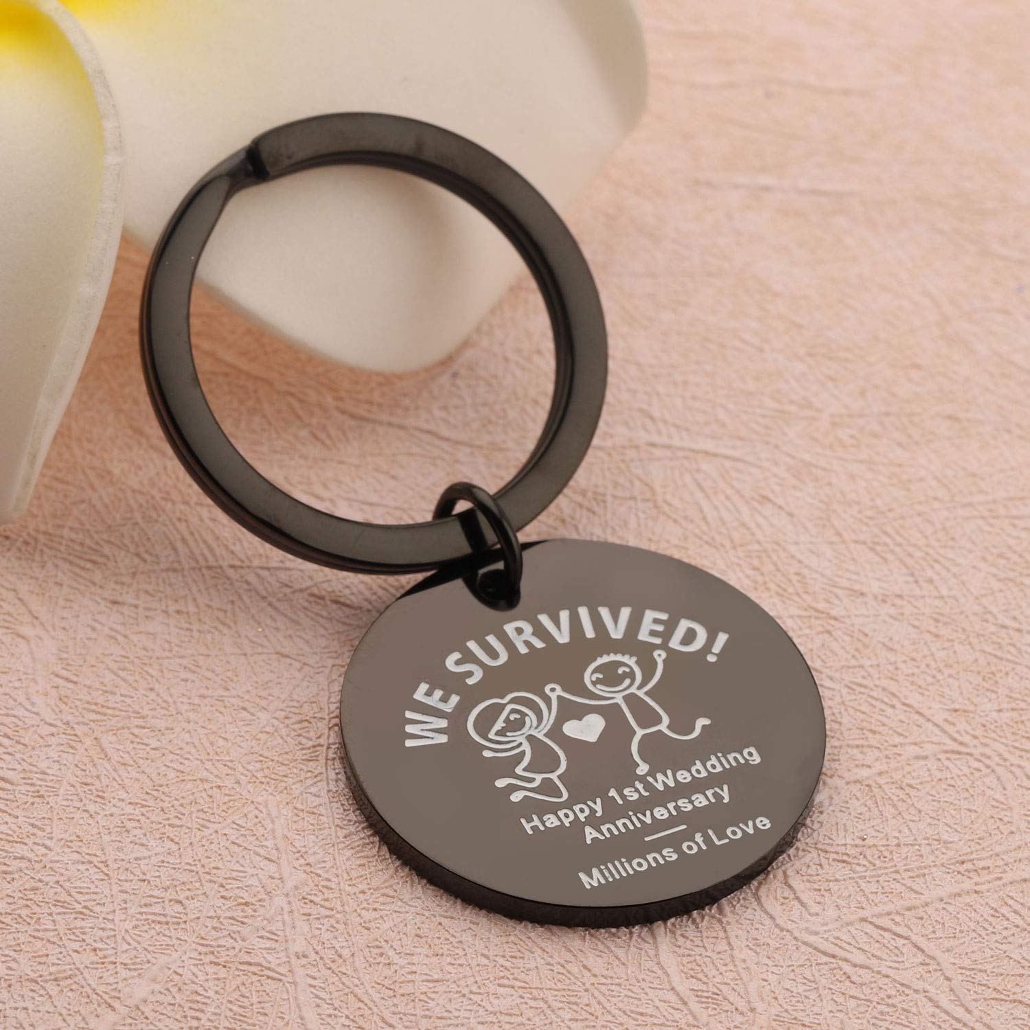 QIIER 1st First Anniversary Present Wedding Anniversary Keychain Happy Anniversary Keepsake for Him or Her (B)