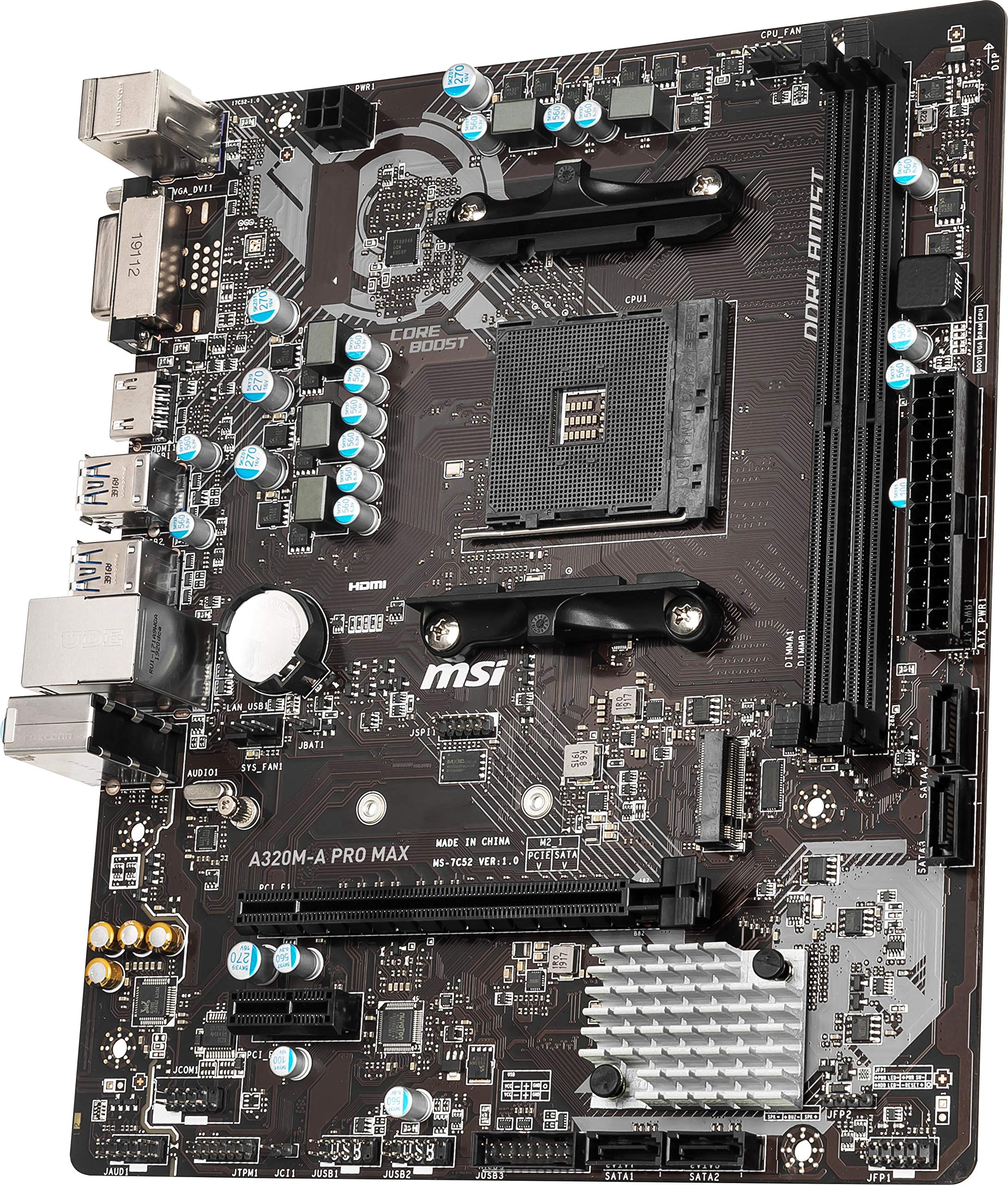 MSI ProSeries AMD A320 1st, 2nd, 3rd Gen Ryzen Compliant AM4 DDR4 HDMI DVI M.2 USB 3 Micro-ATX Motherboard (A320M-A PRO MAX)