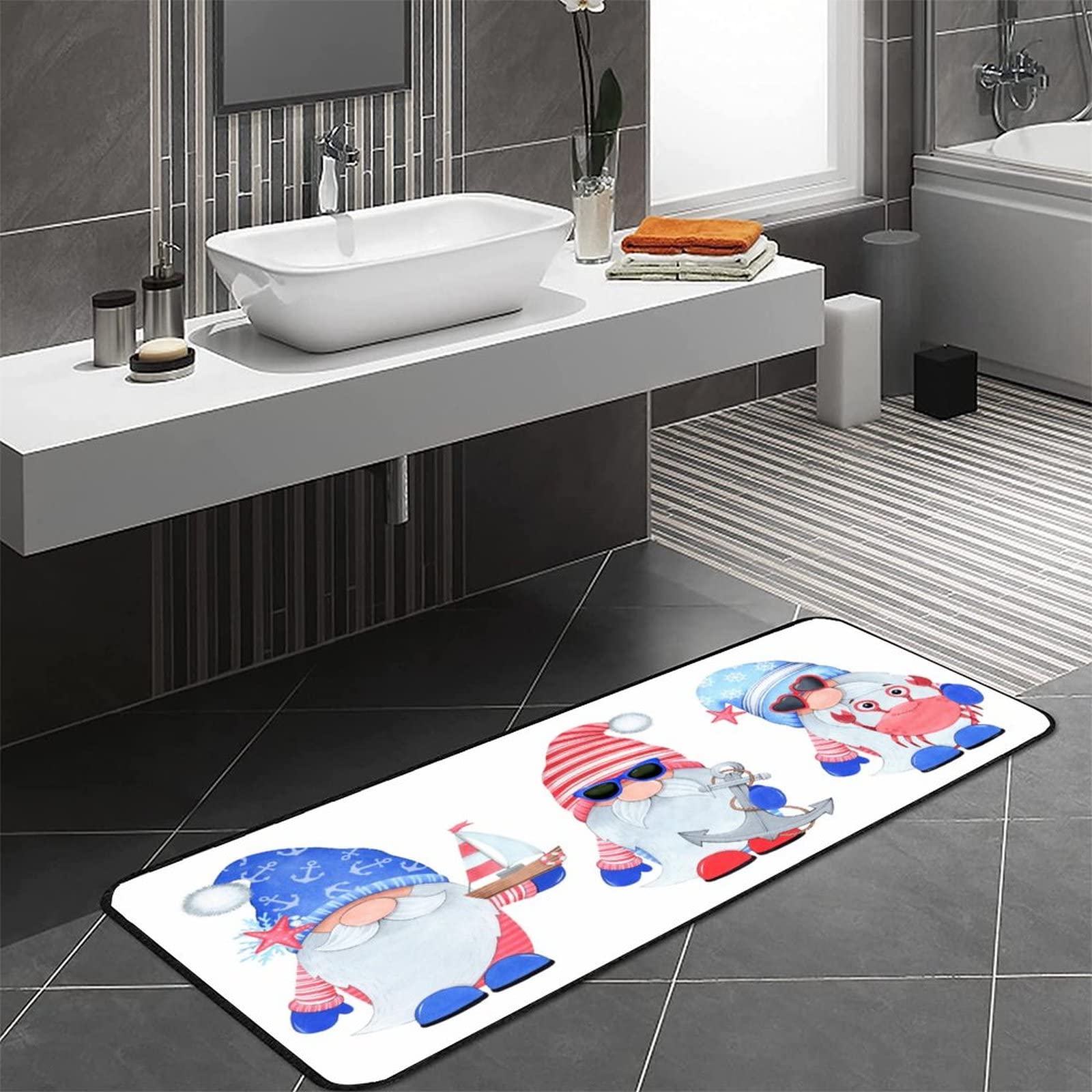 TsyTma Beach Gnomes with Anchor Ship Kitchen Rug Hello Summer Floor Mats Washable Non-Slip Bathroom Rug Runner Laundry Room Home Decor 39x20 Inch