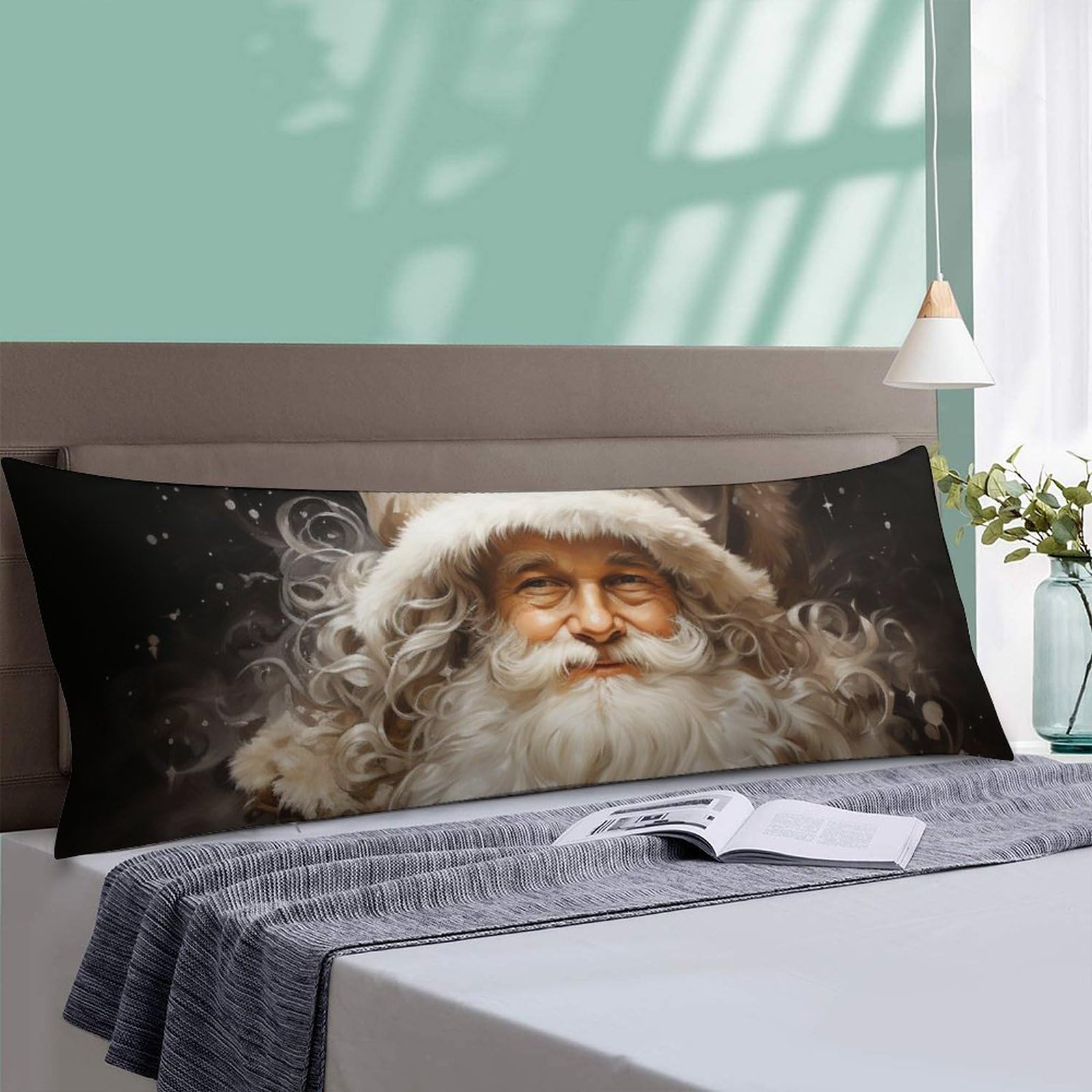 MaSiledy Body Pillowcase Happy Winter Holiday Pillow Cover Christmas Santa Long Body Pillow Case Cover Polyester Decorative 20x54 Inches for Decoration Sofa Couch Soft Breathable