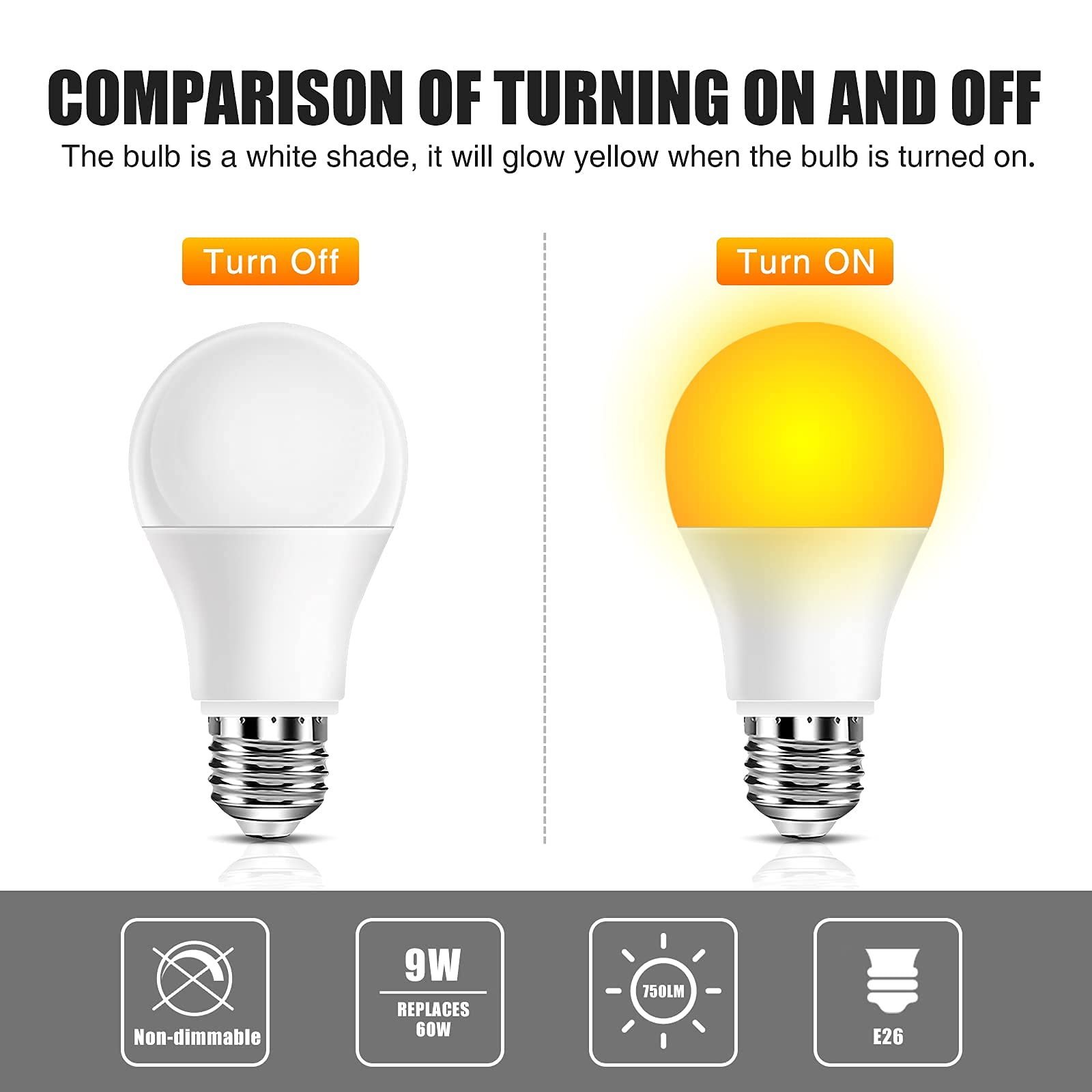 Neporal Amber Light Bulbs 9W 75W Equivalent, Warm Soft Light Bulbs 1800K, Energy-Saving LED Amber Night Light Bulbs for Bedroom, Blue Light Blocking Amber Night Light for Bedroom,Baby Nursery
