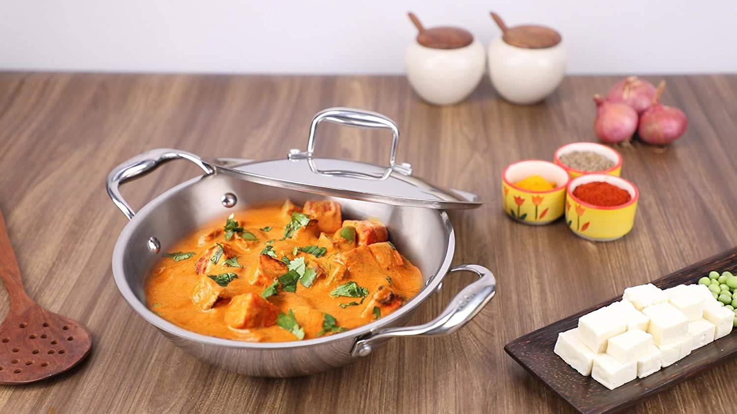 Vinod Cookware Food Grade 3.7 Litre Induction Friendly Platinum (TRI PLY) 18/8 Stainless Steel Kadai with Stainless Steel Lid (28cm, 3.7 Litre)